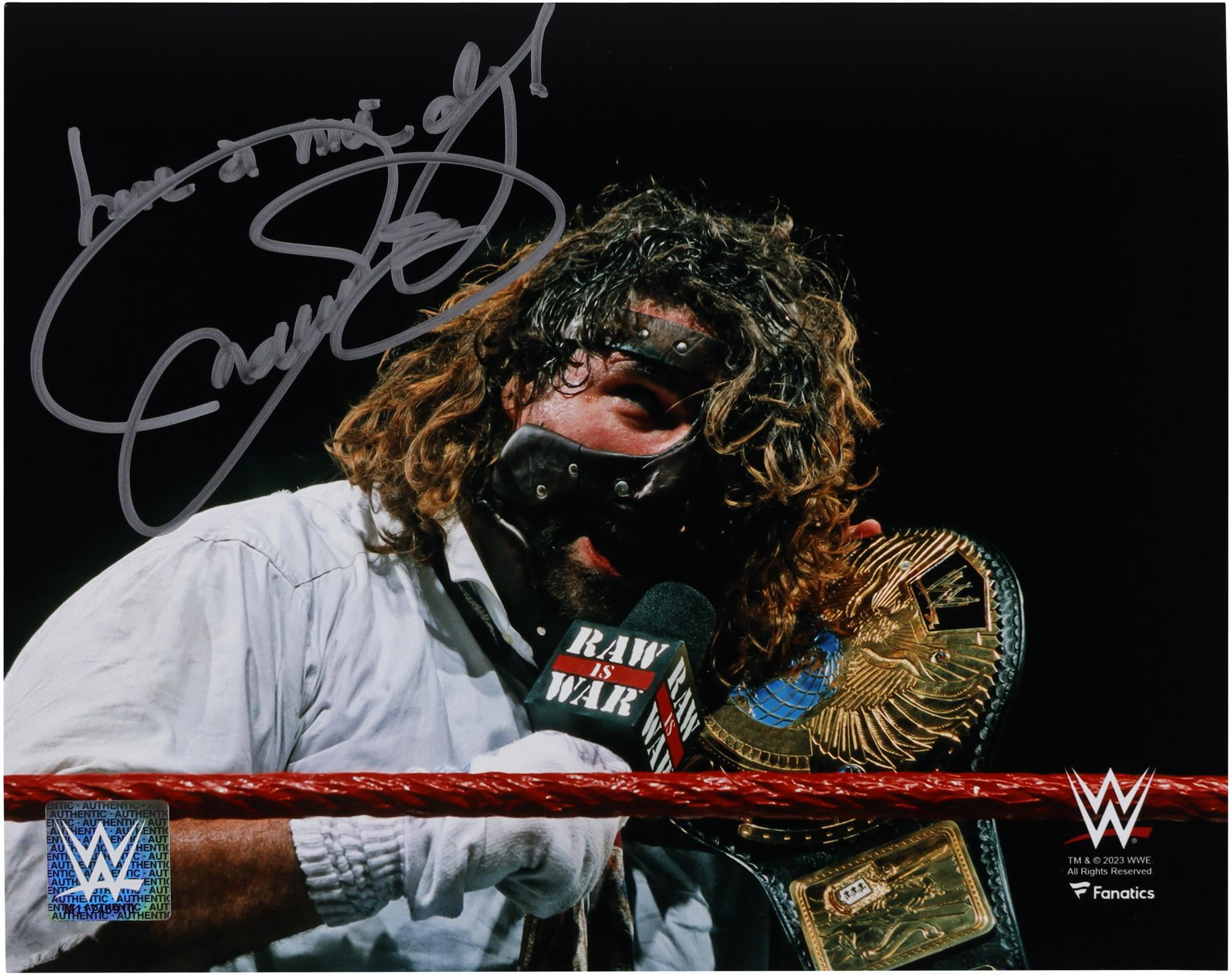 Mankind WWE Autographed 8" x 10" Holding WWE Title Photograph with ...