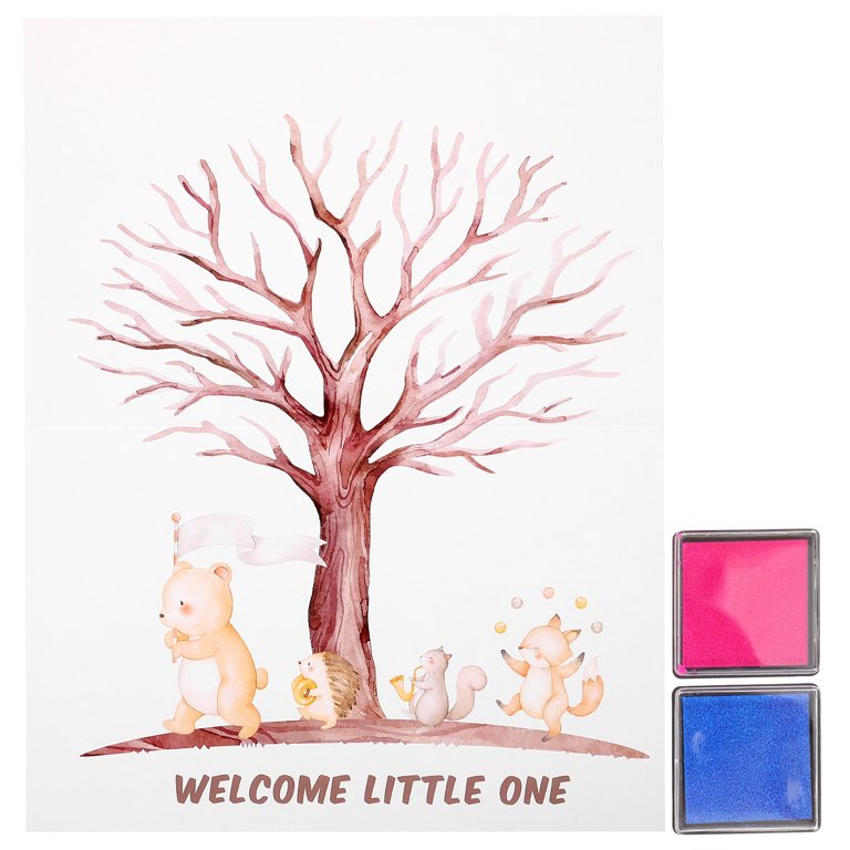 Welcomed With Love Baby Shower Fingerprint Tree
