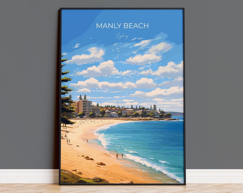 Manly Beach Print, Travel Poster Of Manly Beach, Sydney, New South ...