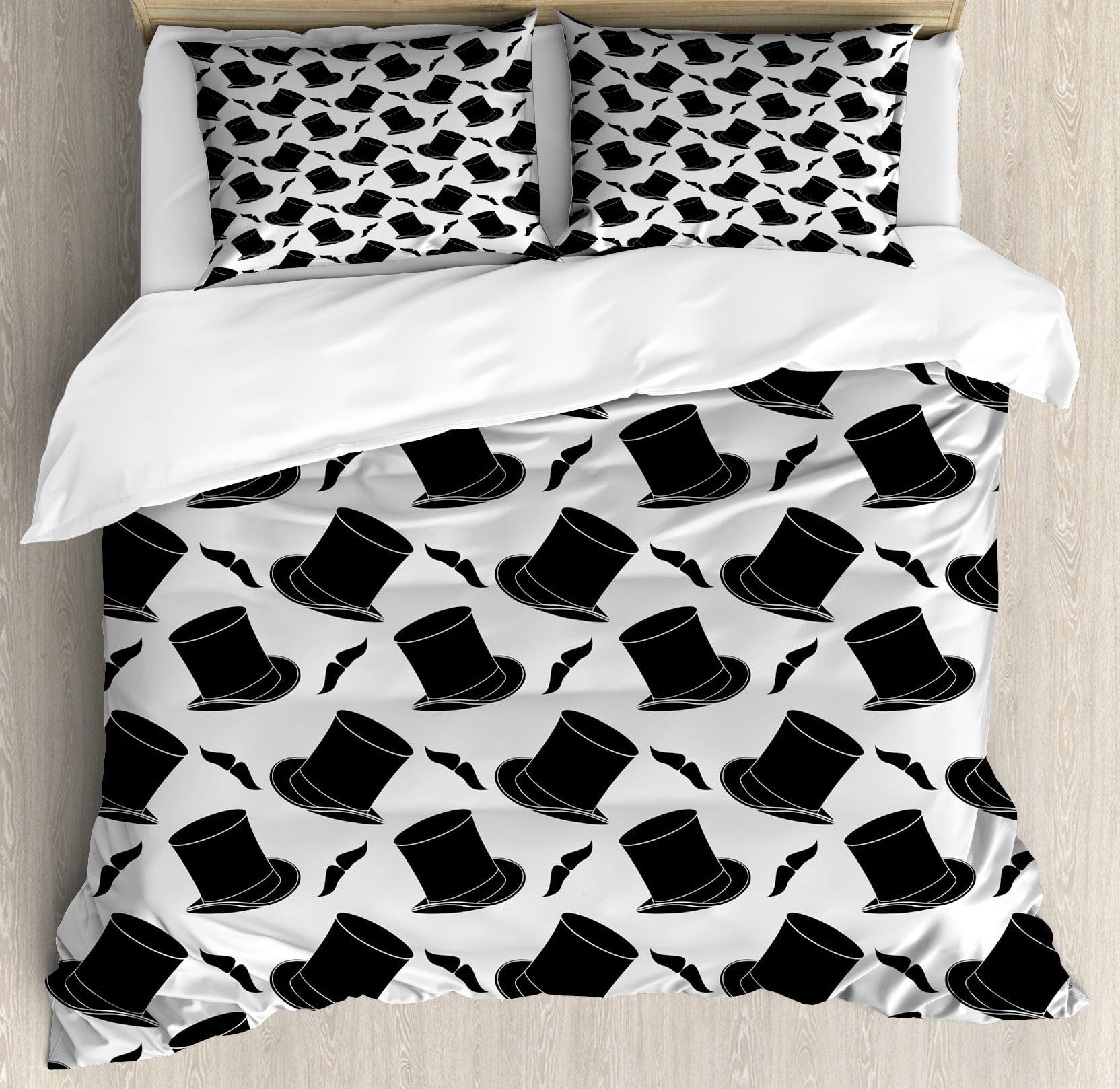 Manly Duvet Cover Set, Gentleman Magician Hats and Mustache Silhouettes ...