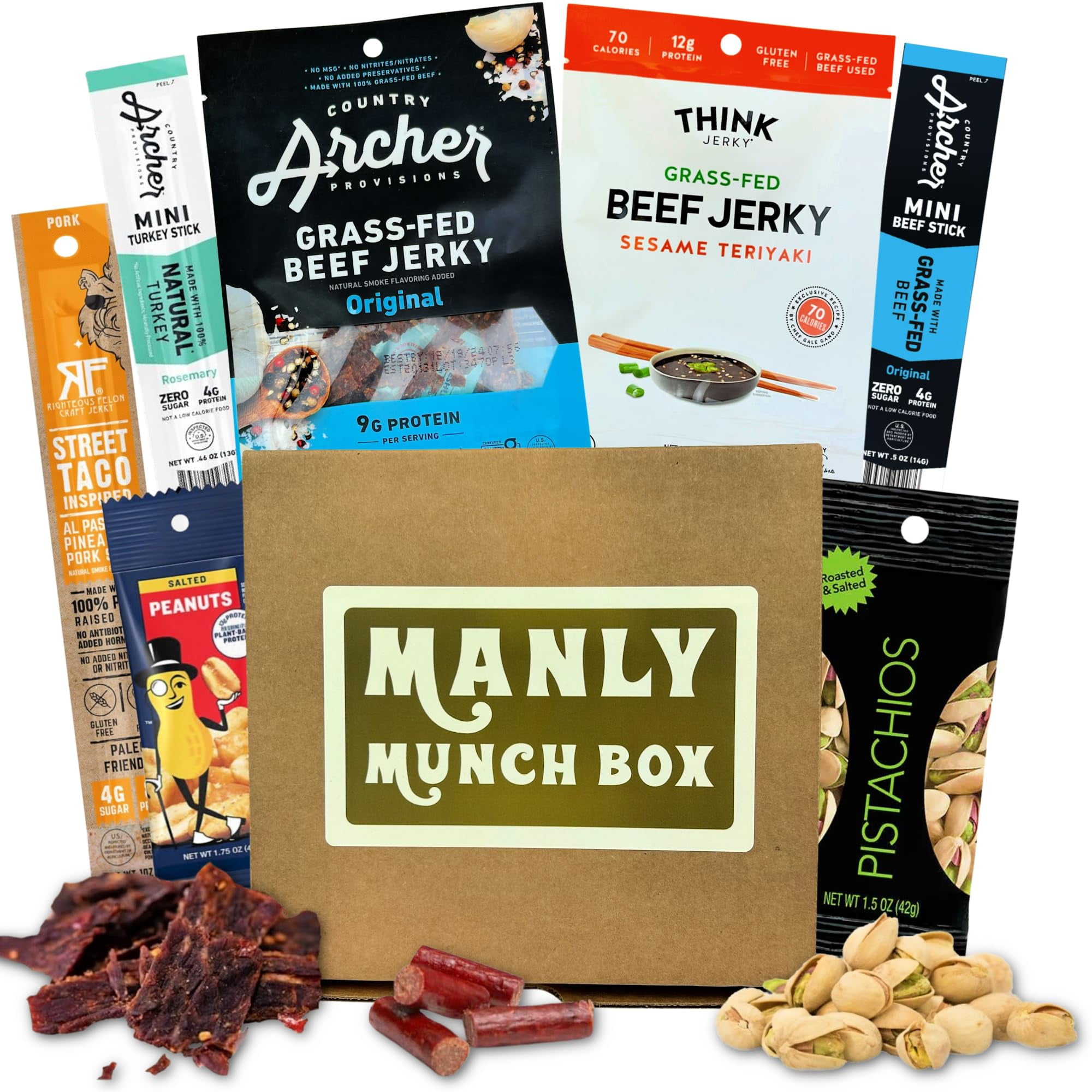 Manly Munch Box Jerky SBF3 Gift Box, Curated Assortment of High Protein ...