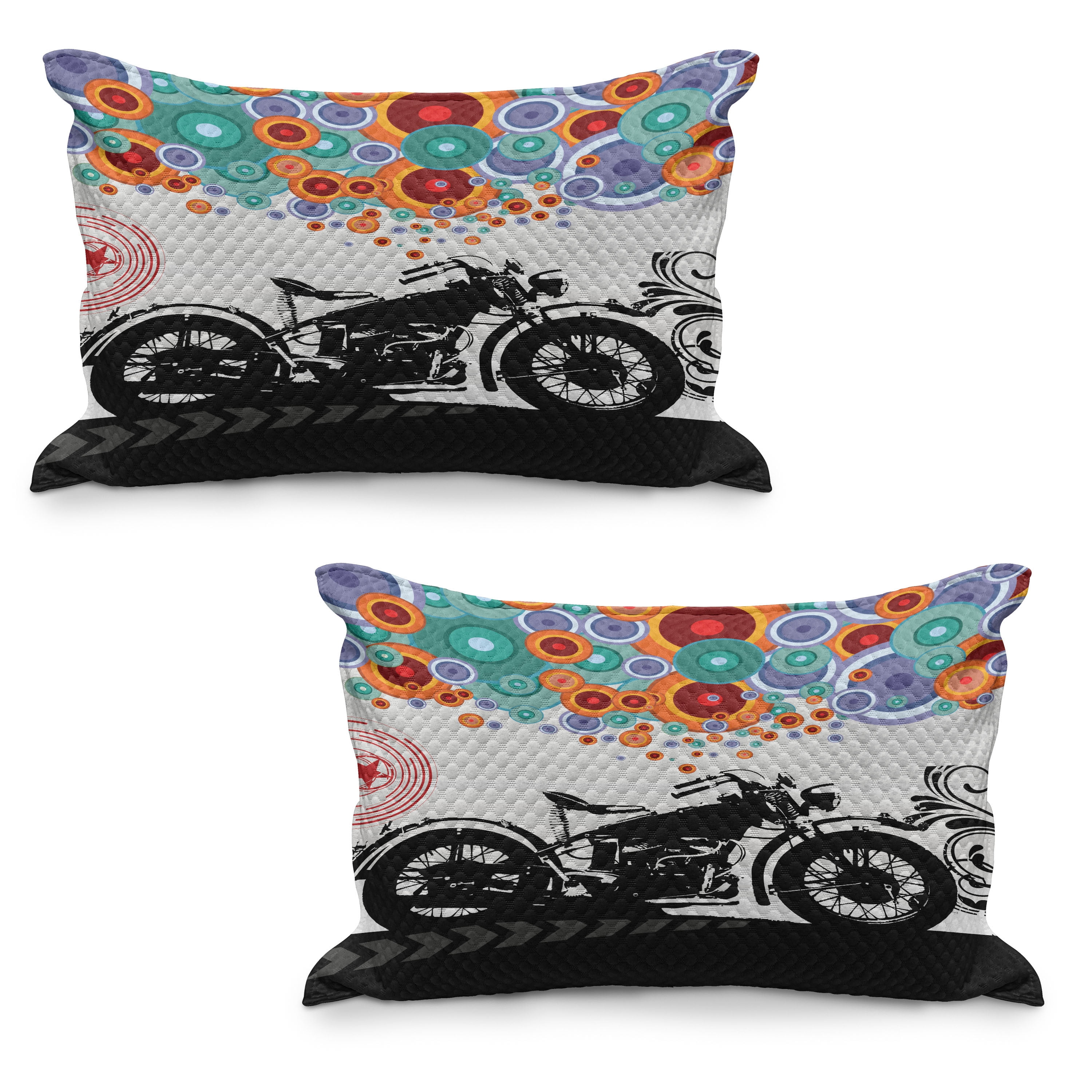 Manly Quilted Pillowcover Set of 2, Motorcycle and Abstract Circle ...