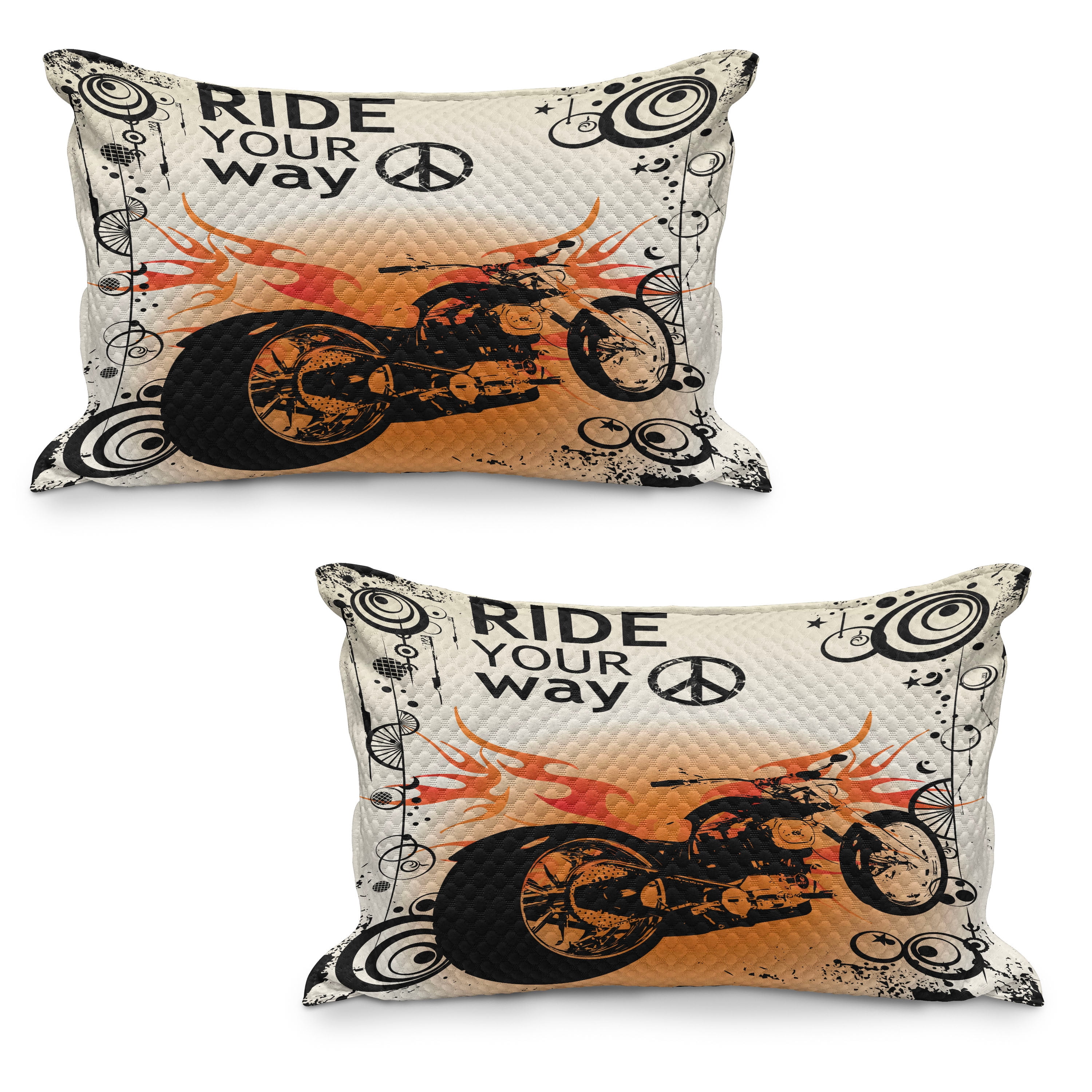 Manly Quilted Pillowcover Set of 2, Motorcycle Image with Ride Your Way ...