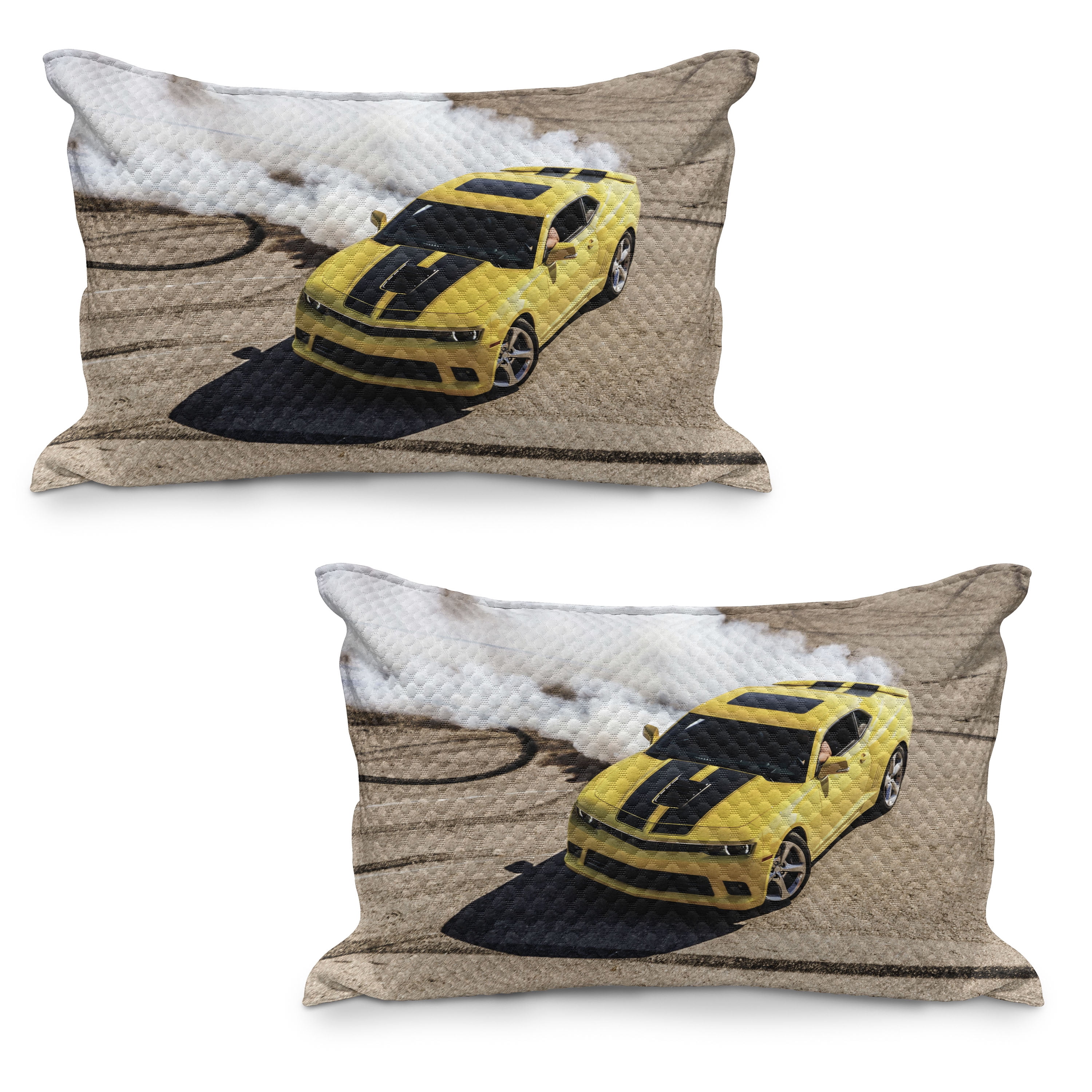 Manly Quilted Pillowcover Set of 2, Yellow Sports Car Drifting ...
