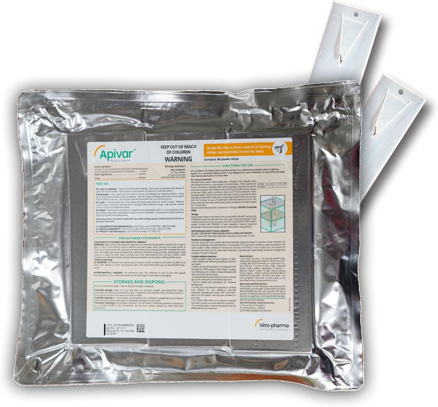Mann Lake Apivar Strips, Mite Strips, Beetle Traps, Vacuumed Sealed ...