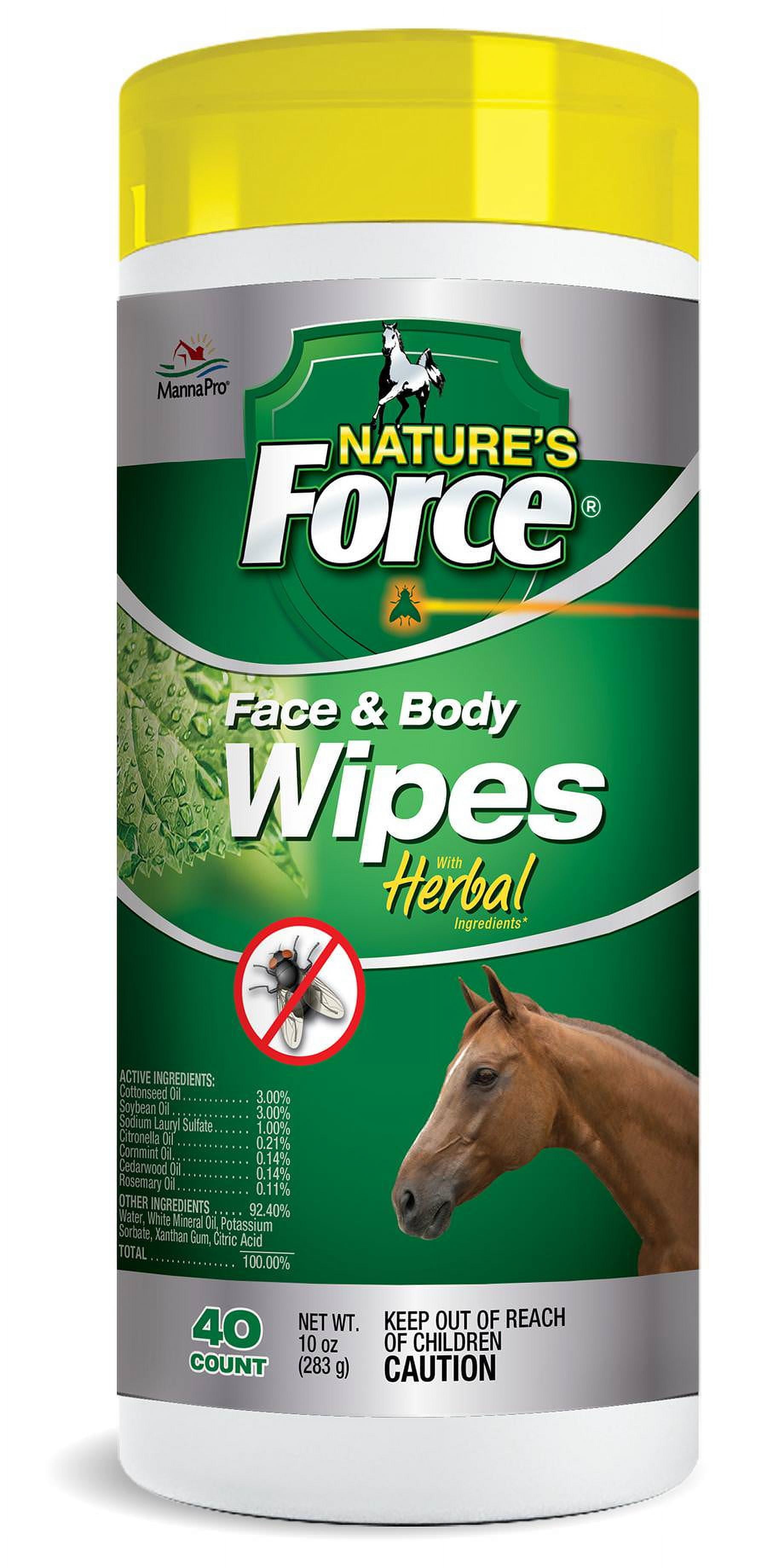 Manna Pro Nature's Force Face + Body Fly Control Wipes for Horses, 40 ...