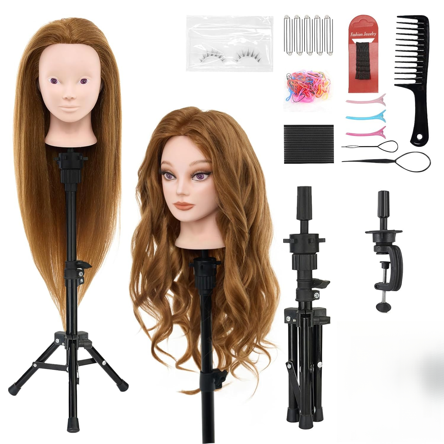 Mannequin Head 80% Human Hair with Tripod Stand, 28 Inch Makeup ...