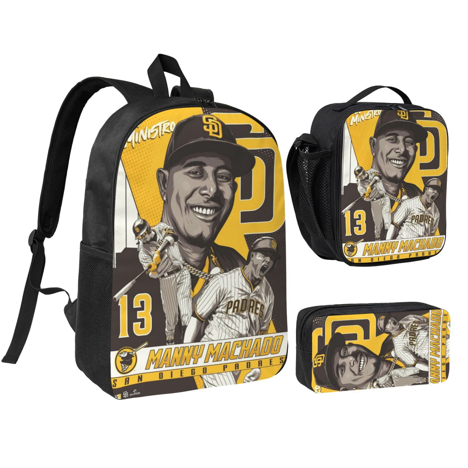 Manny Machado 3-Piece Set Backpack Lunch Bag And Pencil Case, Water-Resistant Lightweight Travel ...