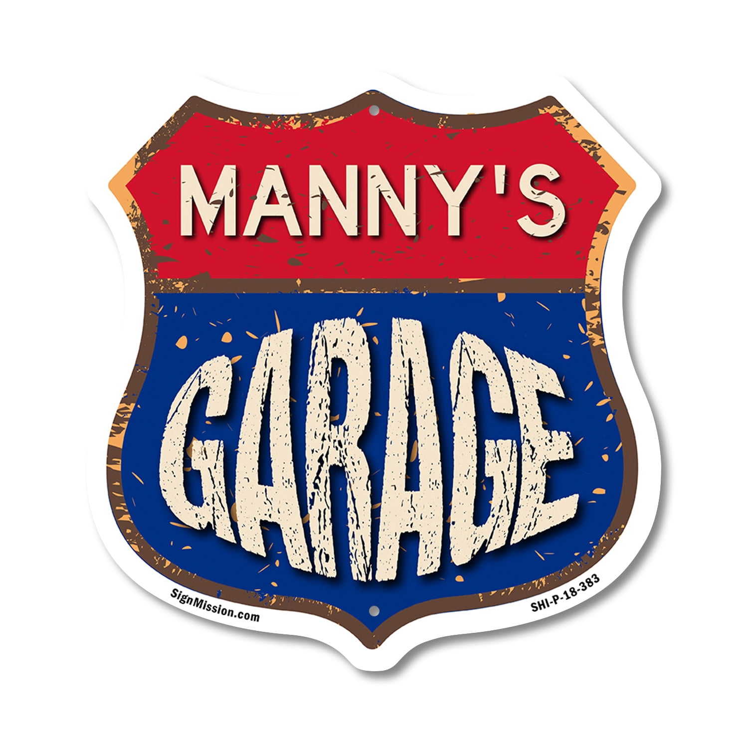 Manny's Garage 18 inch X 18 inch Shield Shaped Commercial Grade Plastic ...