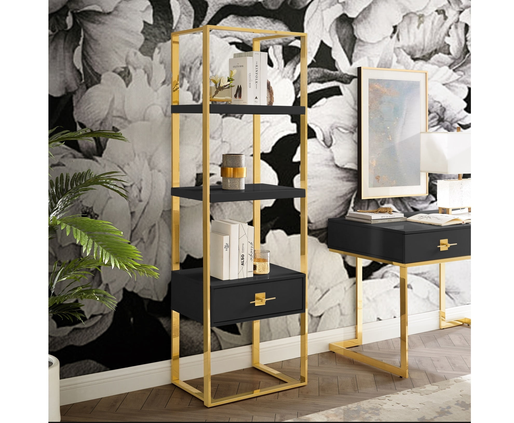 Mano Etagere Bookshelf/Bookcase, Black/Gold - Walmart.com