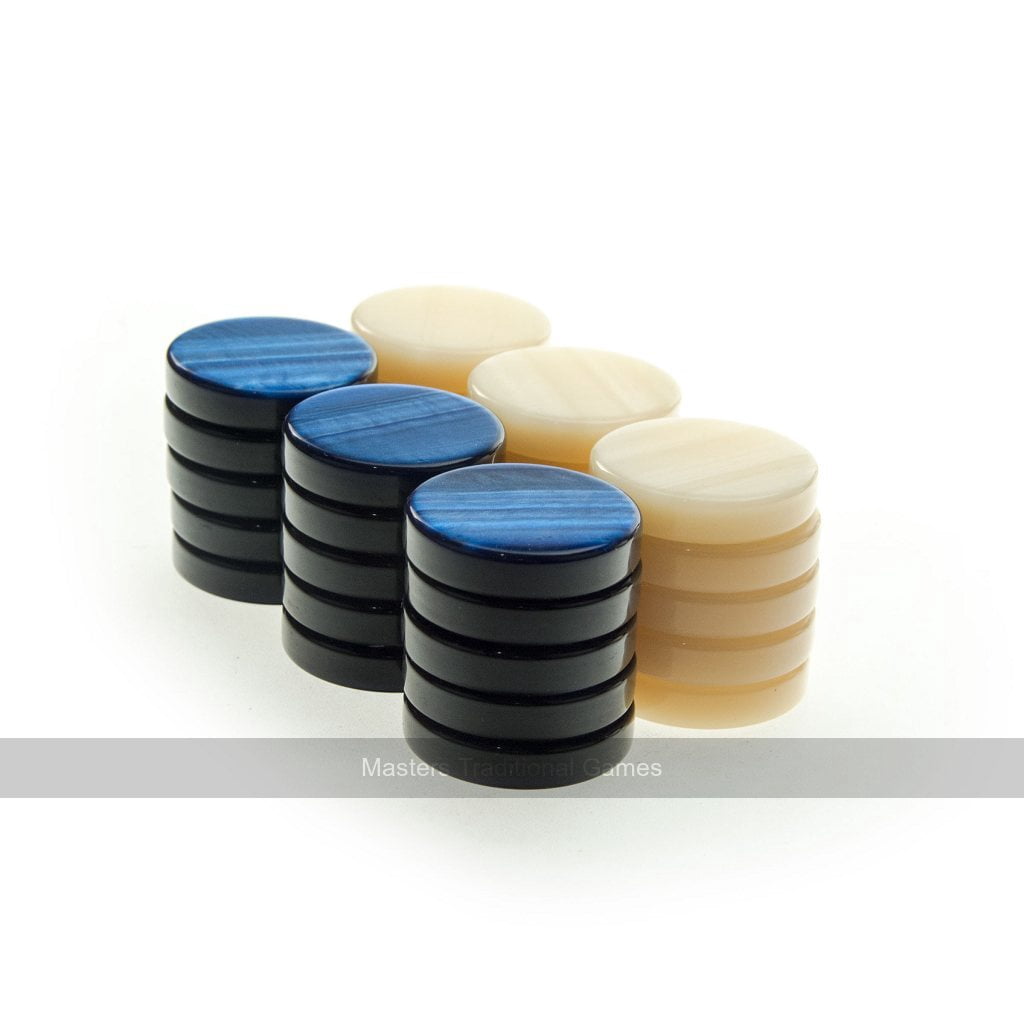 Manopoulos Pearl Acrylic Backgammon Checkers, Cream and Blue, 36mm ...