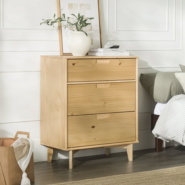 Walker Edison 3-Drawer Groove Handle Solid Wood Dresser - Natural Pine ...