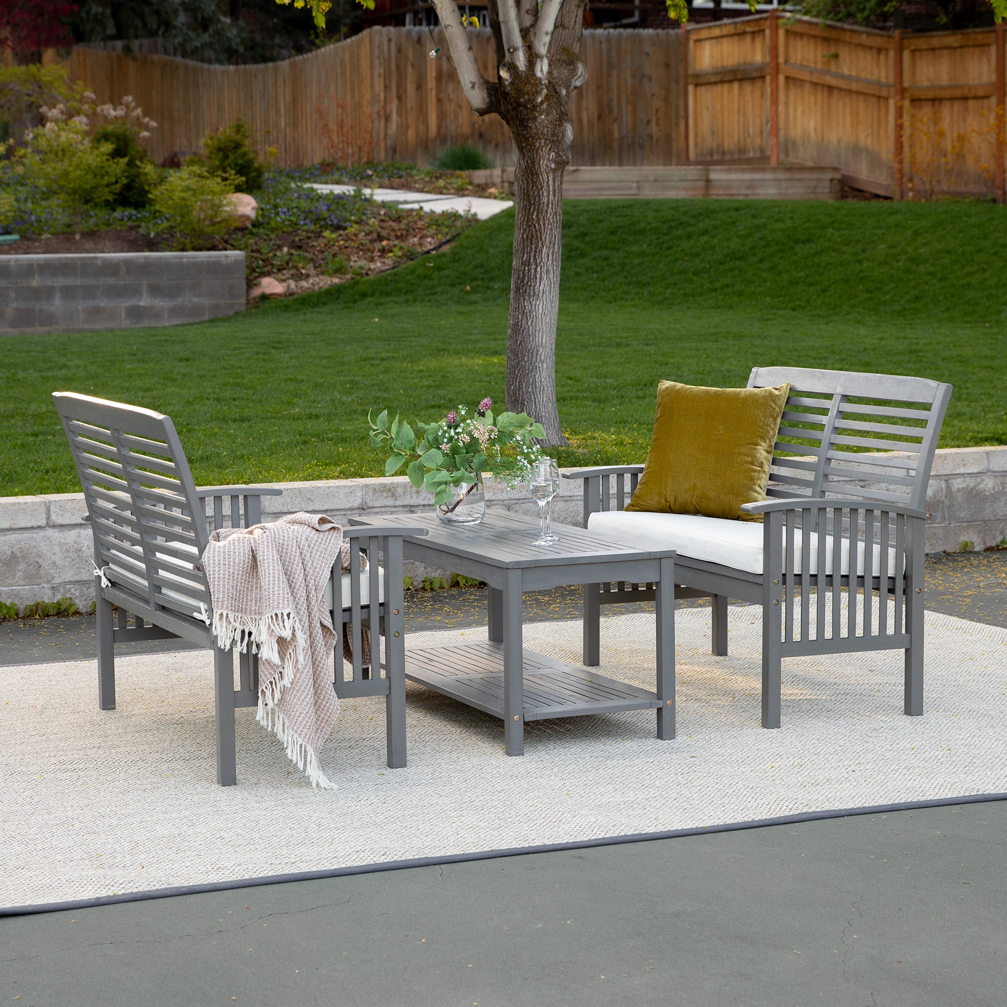 Manor Park 3-Piece Classic Outdoor Patio Chat Set - Grey Wash - Walmart.com