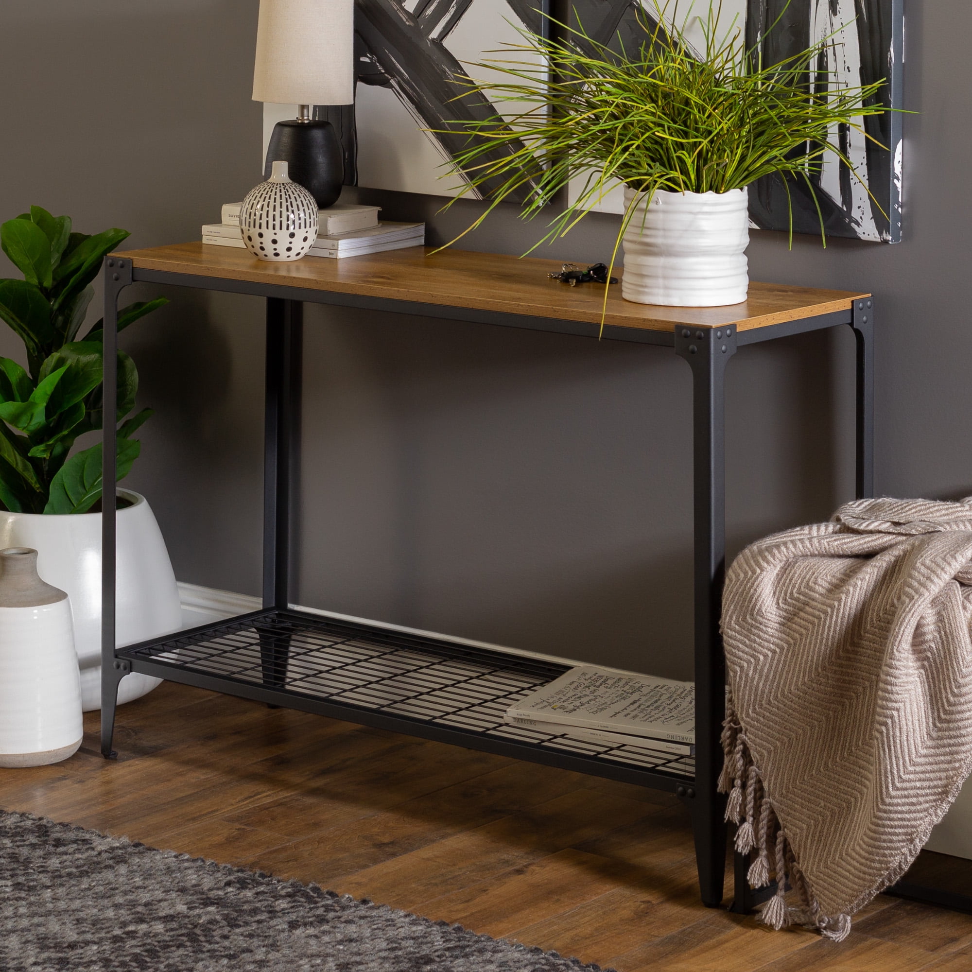 Manor Park Rustic Wood Entry Console Table - 44W x 16D x 30H - Walmart.com