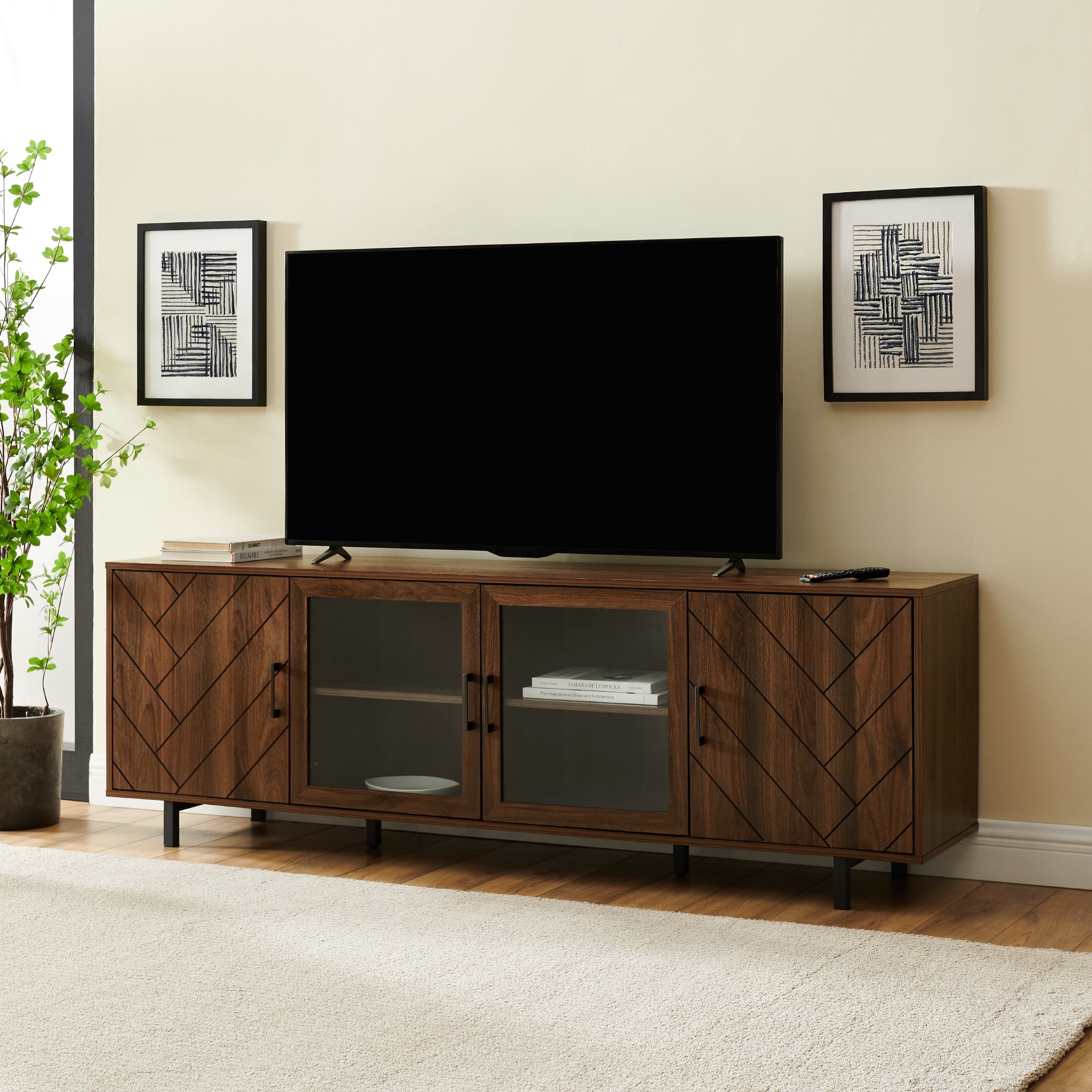 Manor Park Boho Wood and Glass Door TV Stand for TVs up to 85", Dark ...