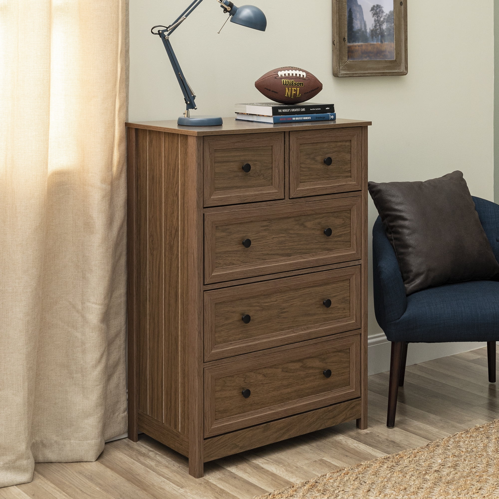 Manor Park Classic 5-Drawer Groove Dresser - Dark Walnut - Walmart.com