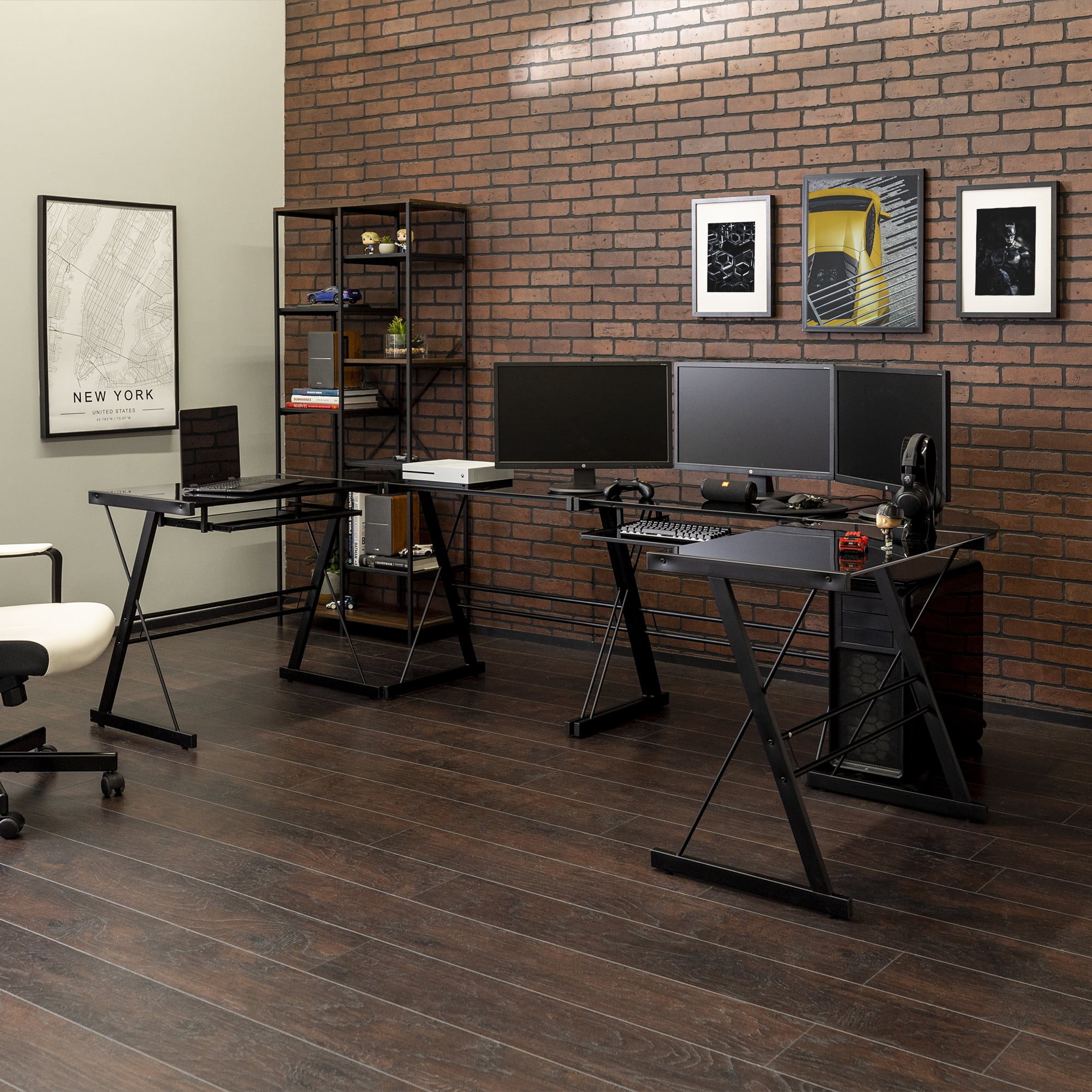 Manor Park Contemporary Gaming Desks, Set of 2, Black - Walmart.com