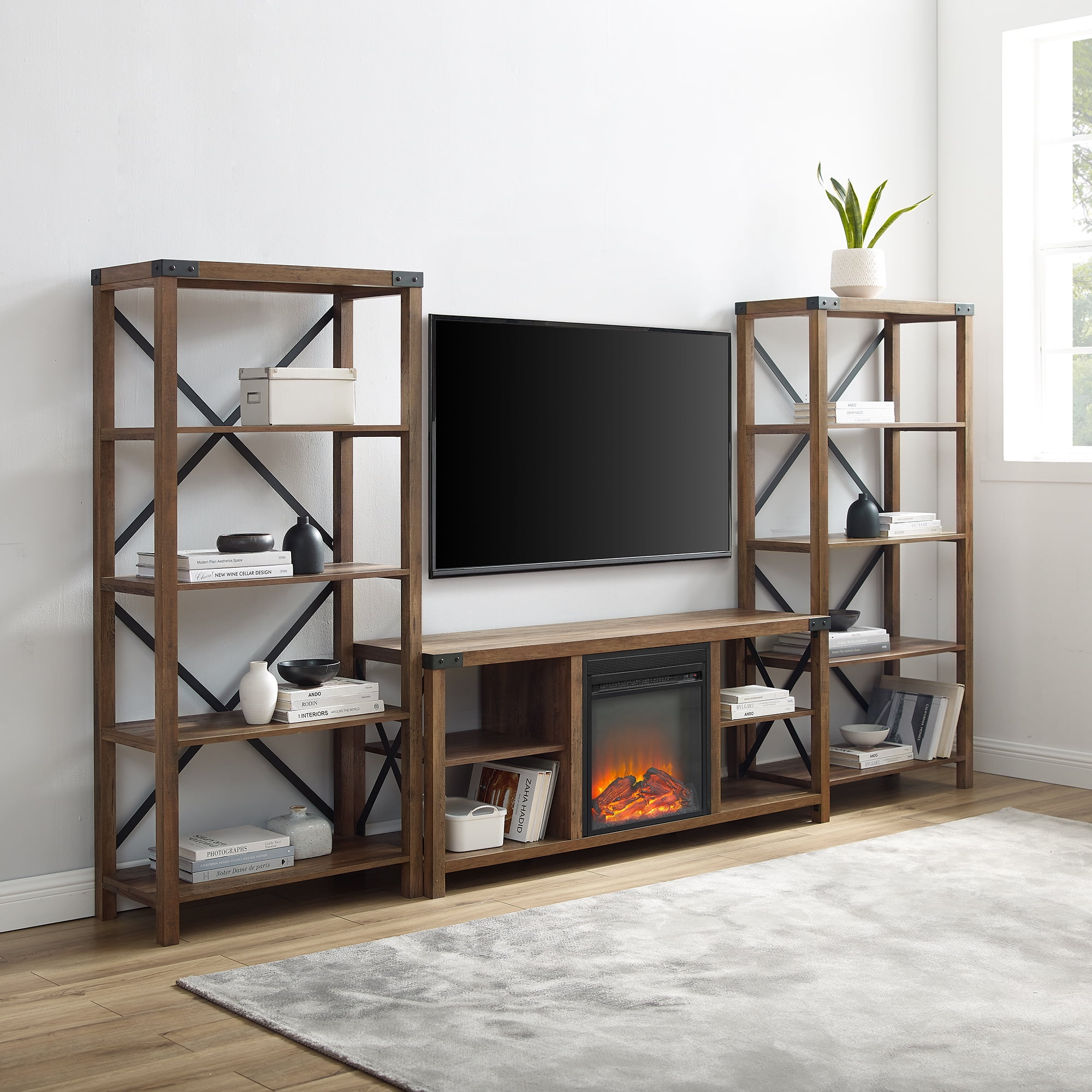 Manor Park Farmhouse 3 Piece Fireplace Accent Wall Set, Barnwood ...