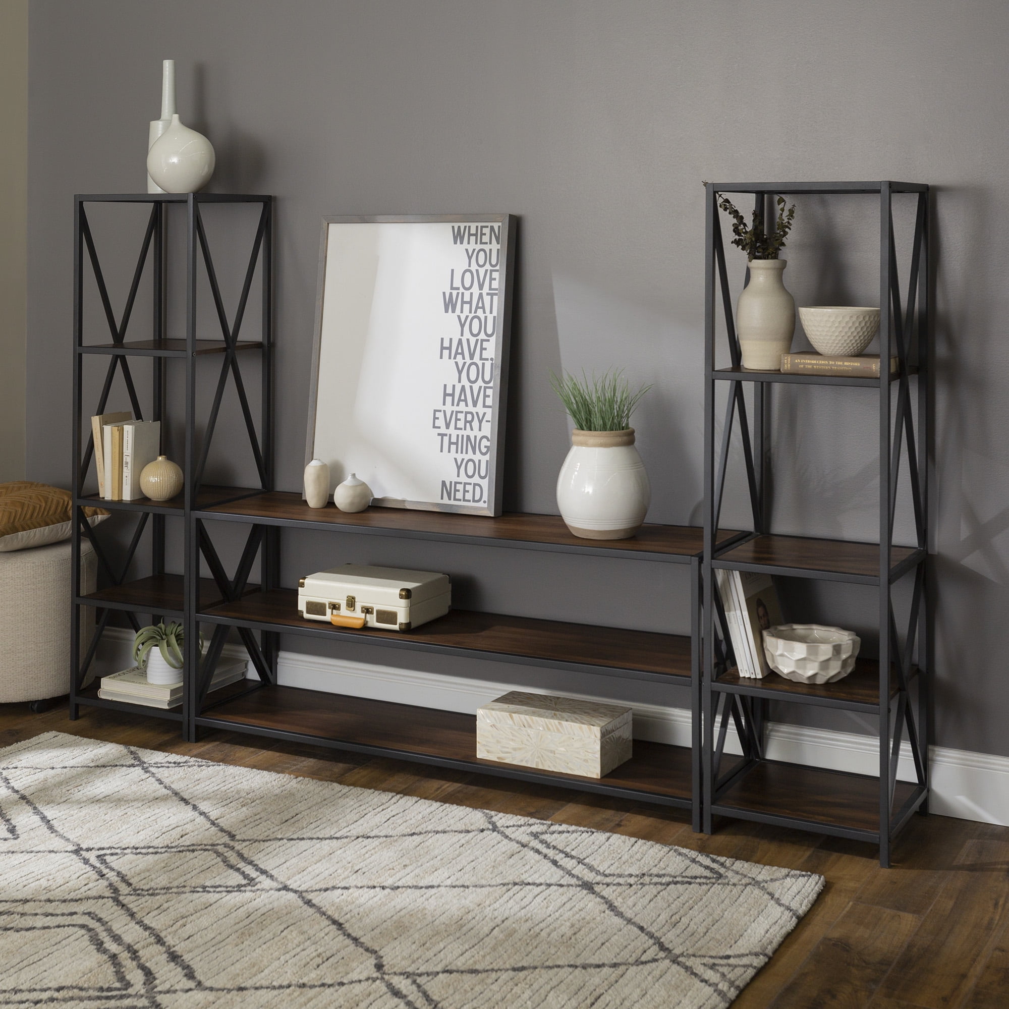 Manor Park Industrial 3 Piece Entertainment Center Dark Walnut TV Stand ...