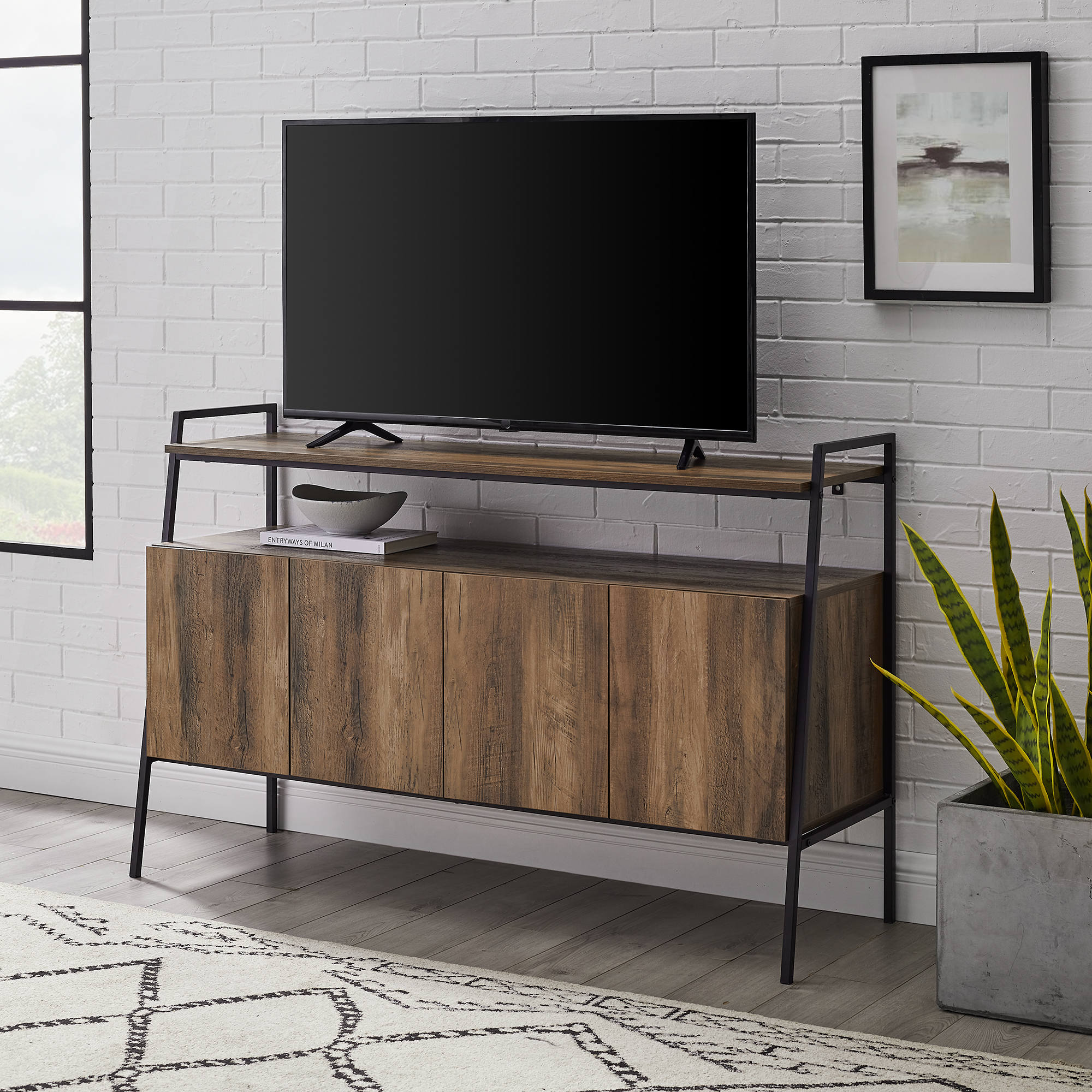 Manor Park Industrial TV Stand for TVs up to 58", Reclaimed Barnwood ...