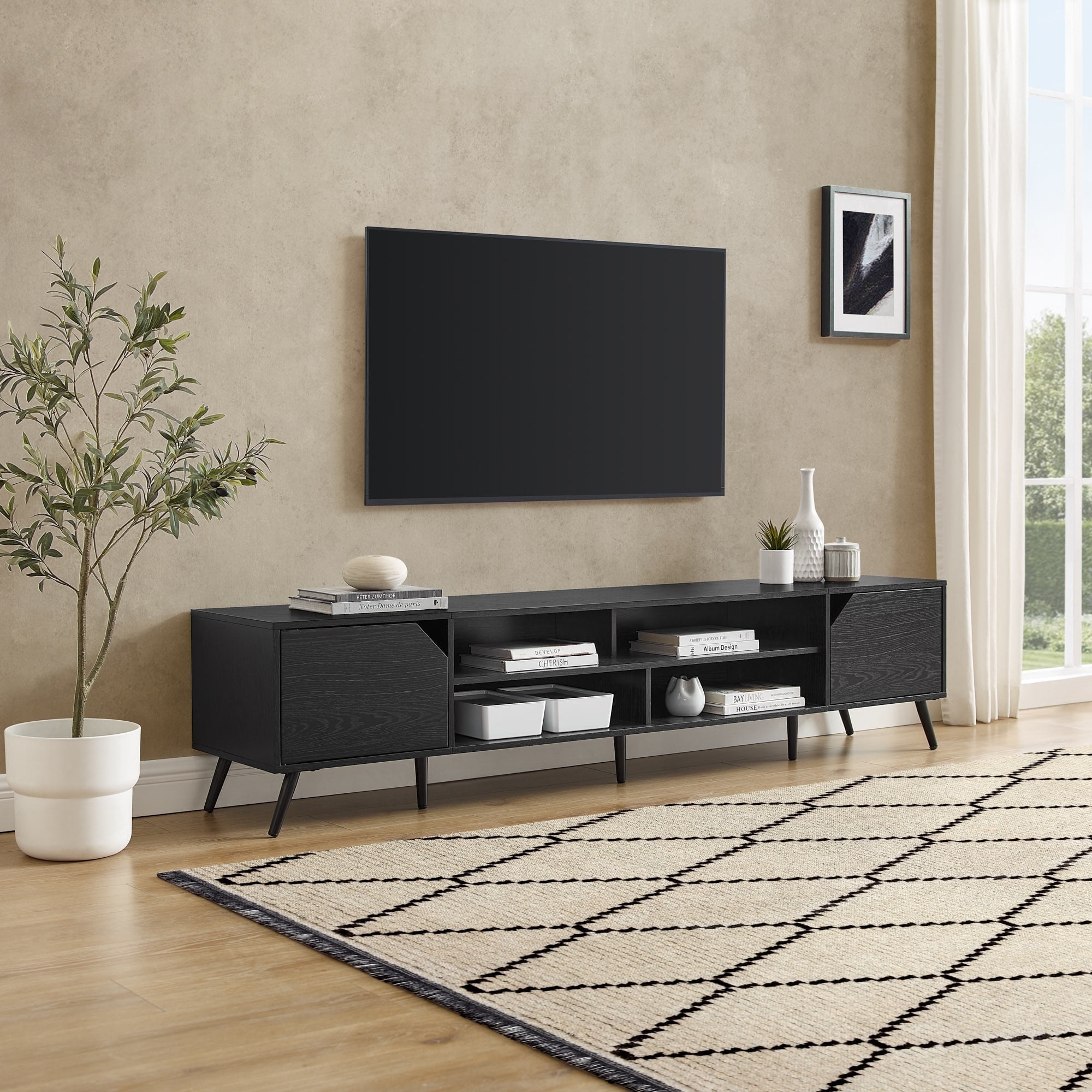 Walker Edison Mid-Century Modern 2-Door TV Stand for TVs up to 90 ...