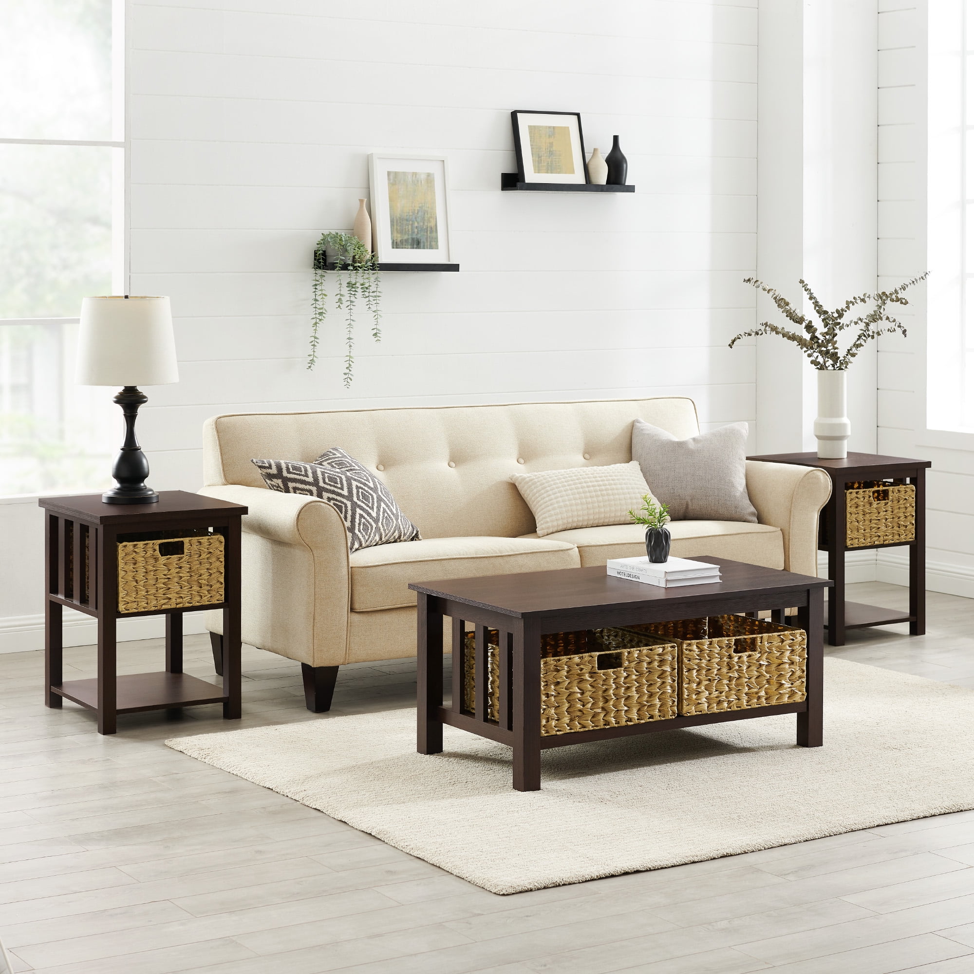 Manor Park Mission Style 3 Piece Storage Accent Table Set, Espresso ...