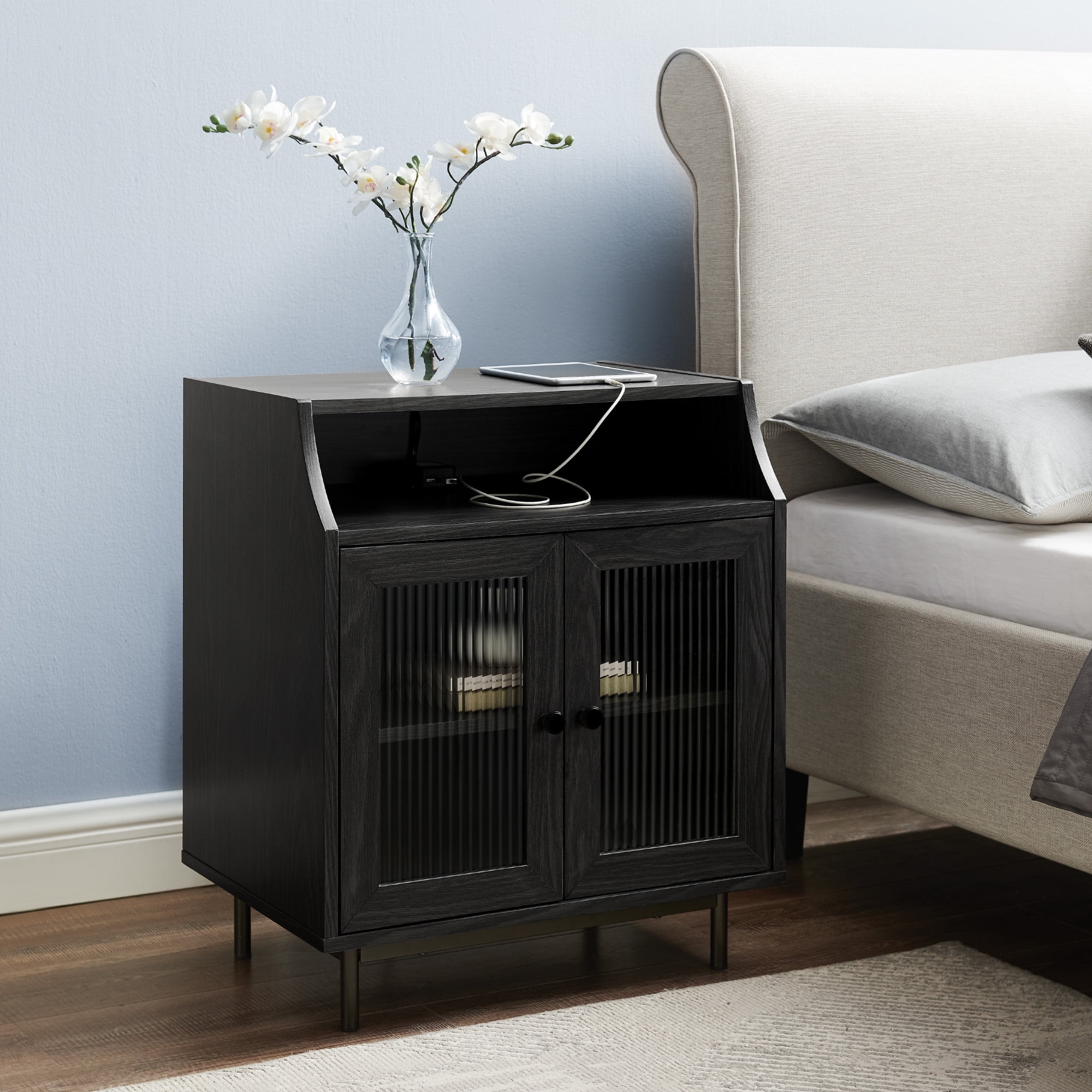 Manor Park Modern 2 Door Nightstand with USB Port, Graphite - Walmart.com