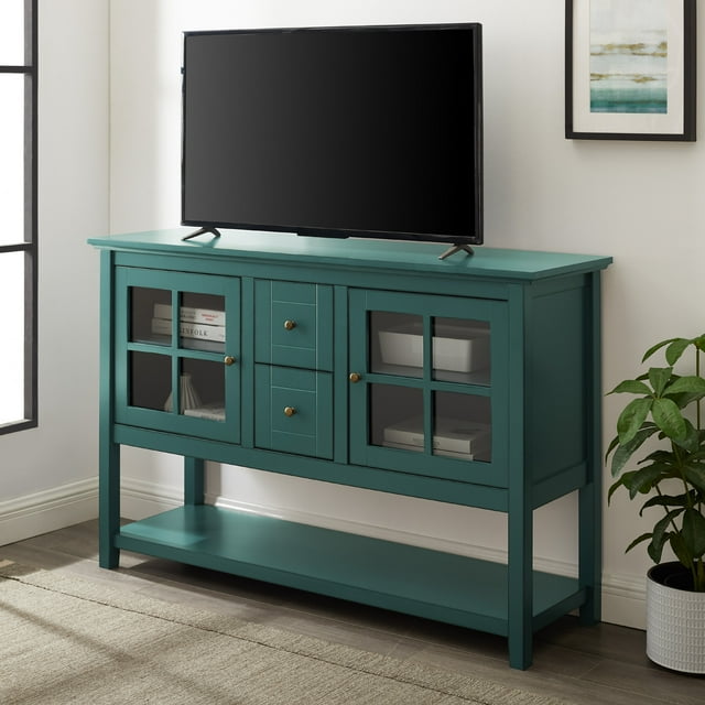 Manor Park Modern 52” Glass Door Dining Buffet Table, Dark Teal ...
