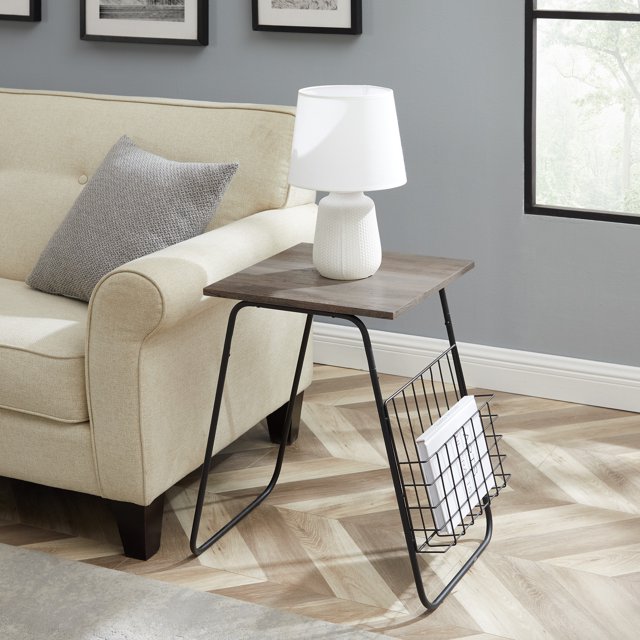 Manor Park Modern End Table with Magazine Holder, Grey Wash/Black ...