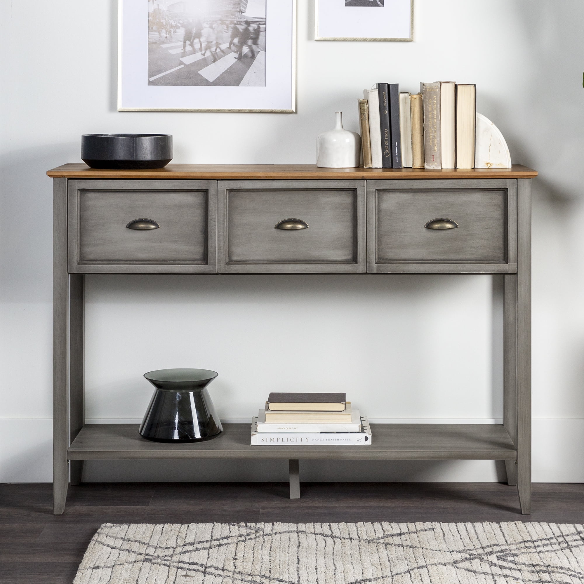 Manor Park Modern Farmhouse 3 Drawer Buffet Table, Barnwood/Grey ...
