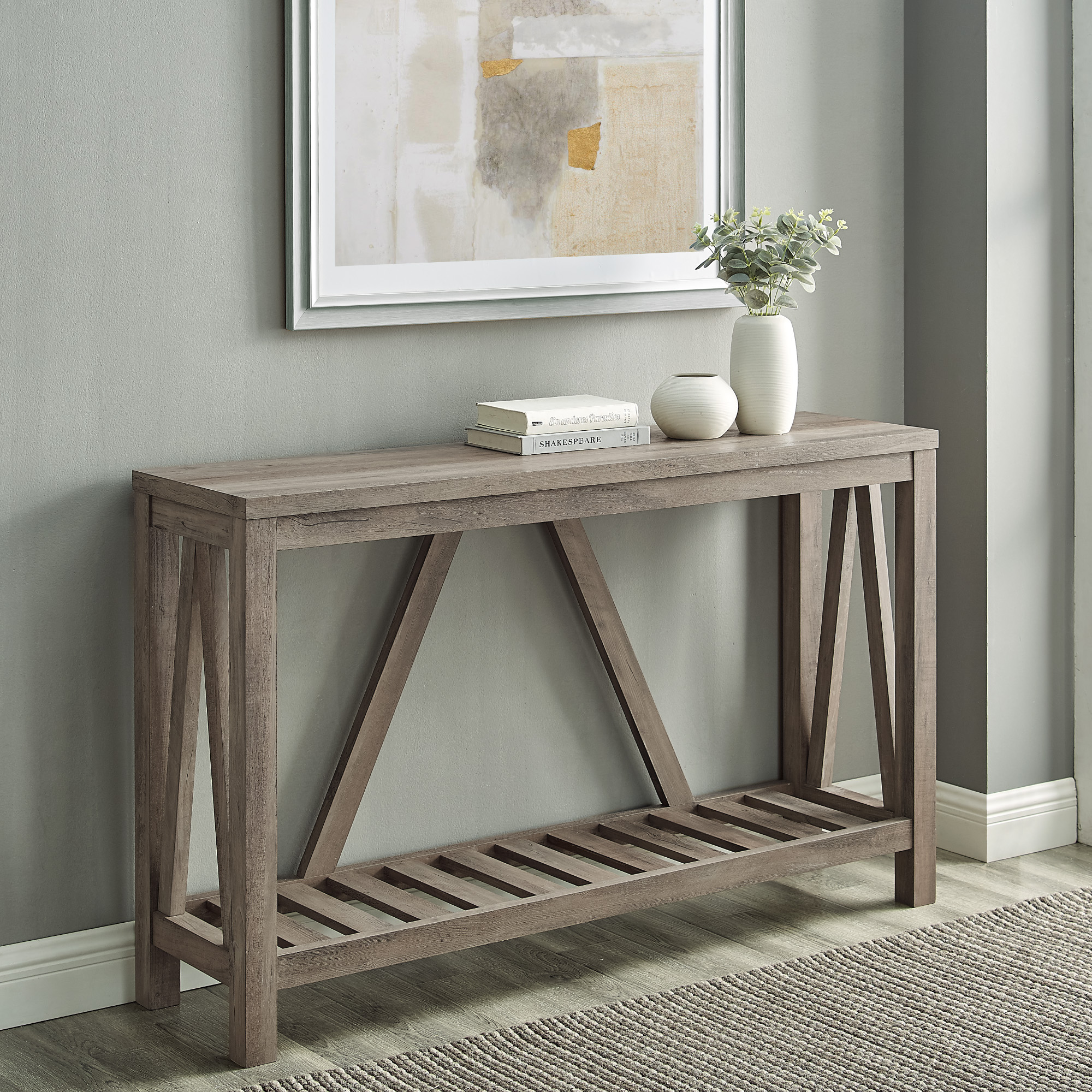 Manor Park Modern Farmhouse Entryway Table, Dark Concrete/Rustic Oak ...