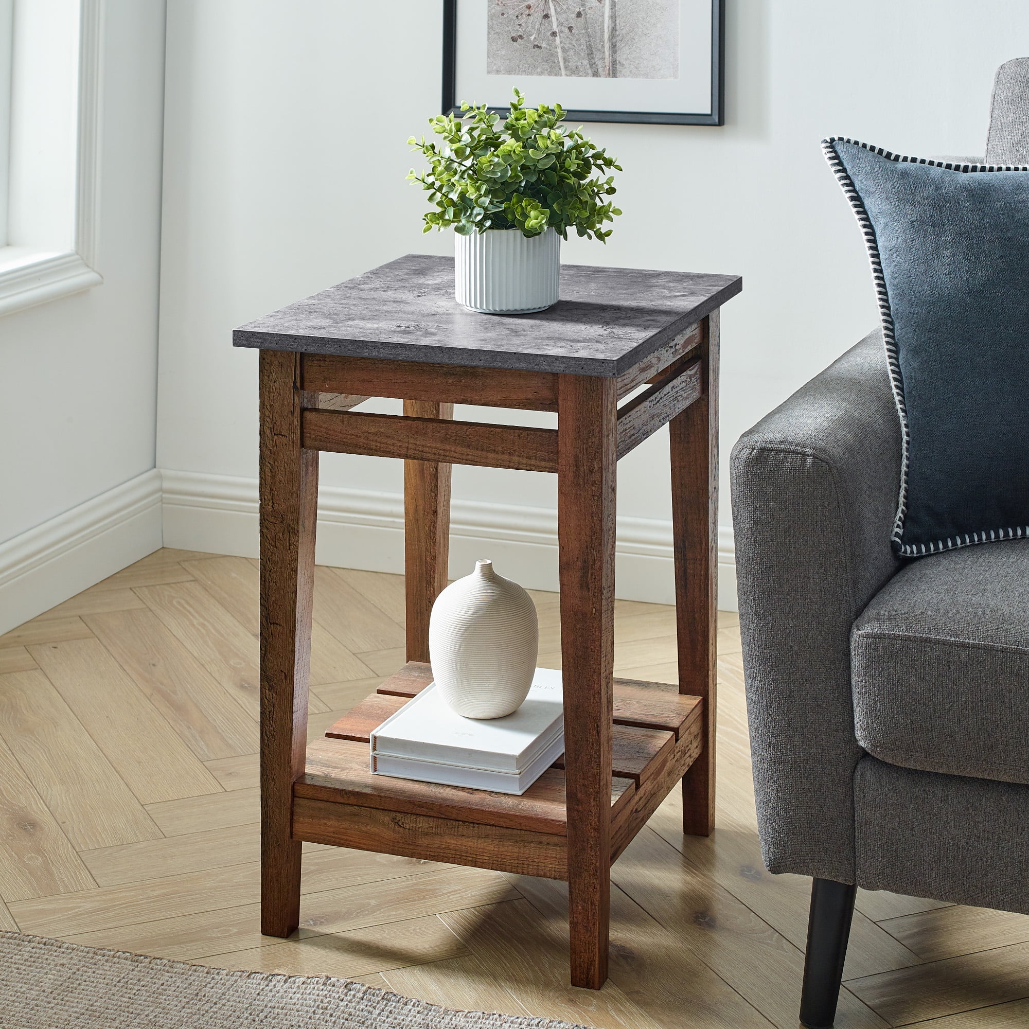 Manor Park Modern Farmhouse Plank End Table - Rustic Finish - Walmart.com