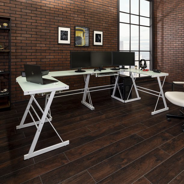 Manor Park Modern Gaming Corner Computer Desk, Set of 2, White ...