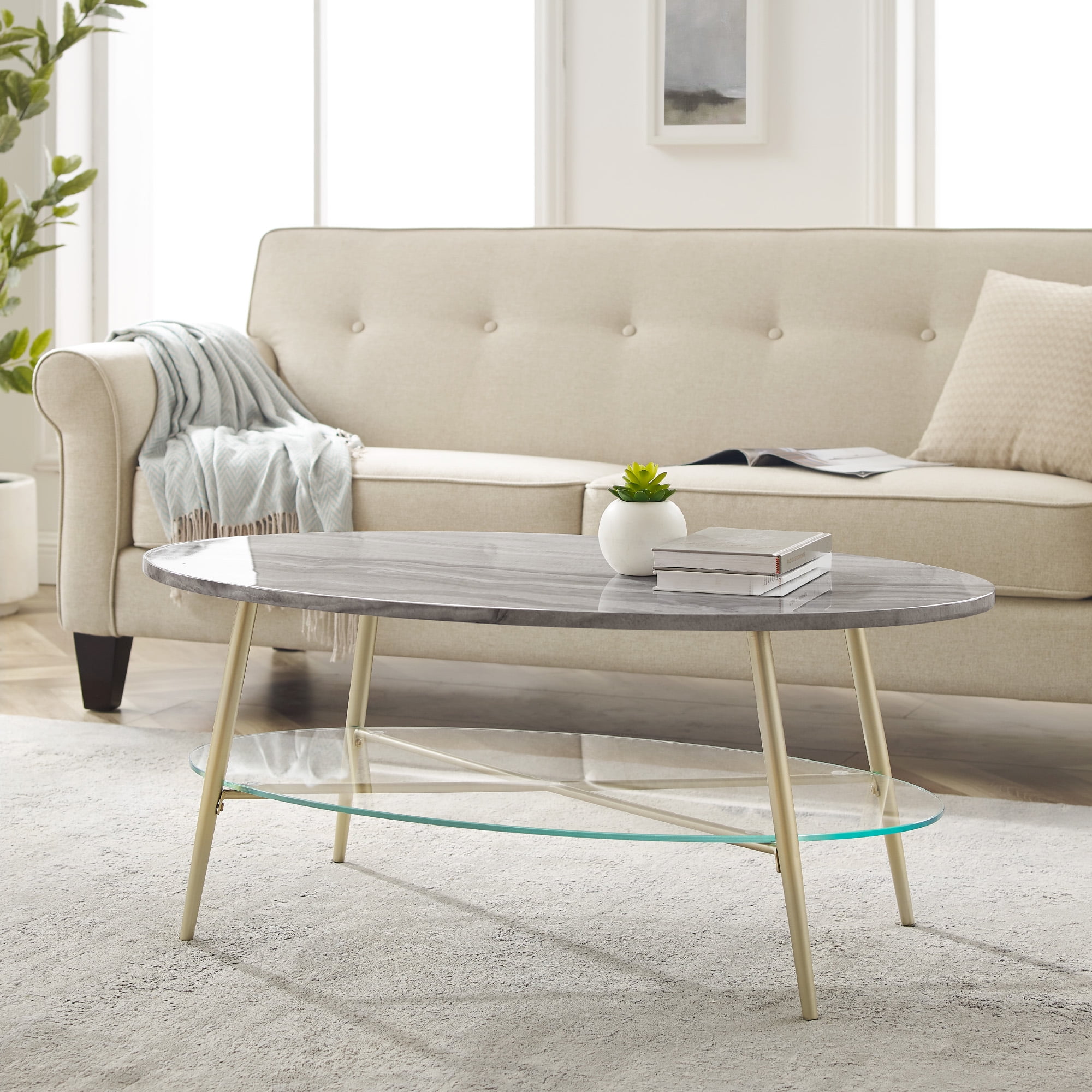 Free Shipping! Manor Park Modern Glam Oval Coffee Table Faux Marble ...