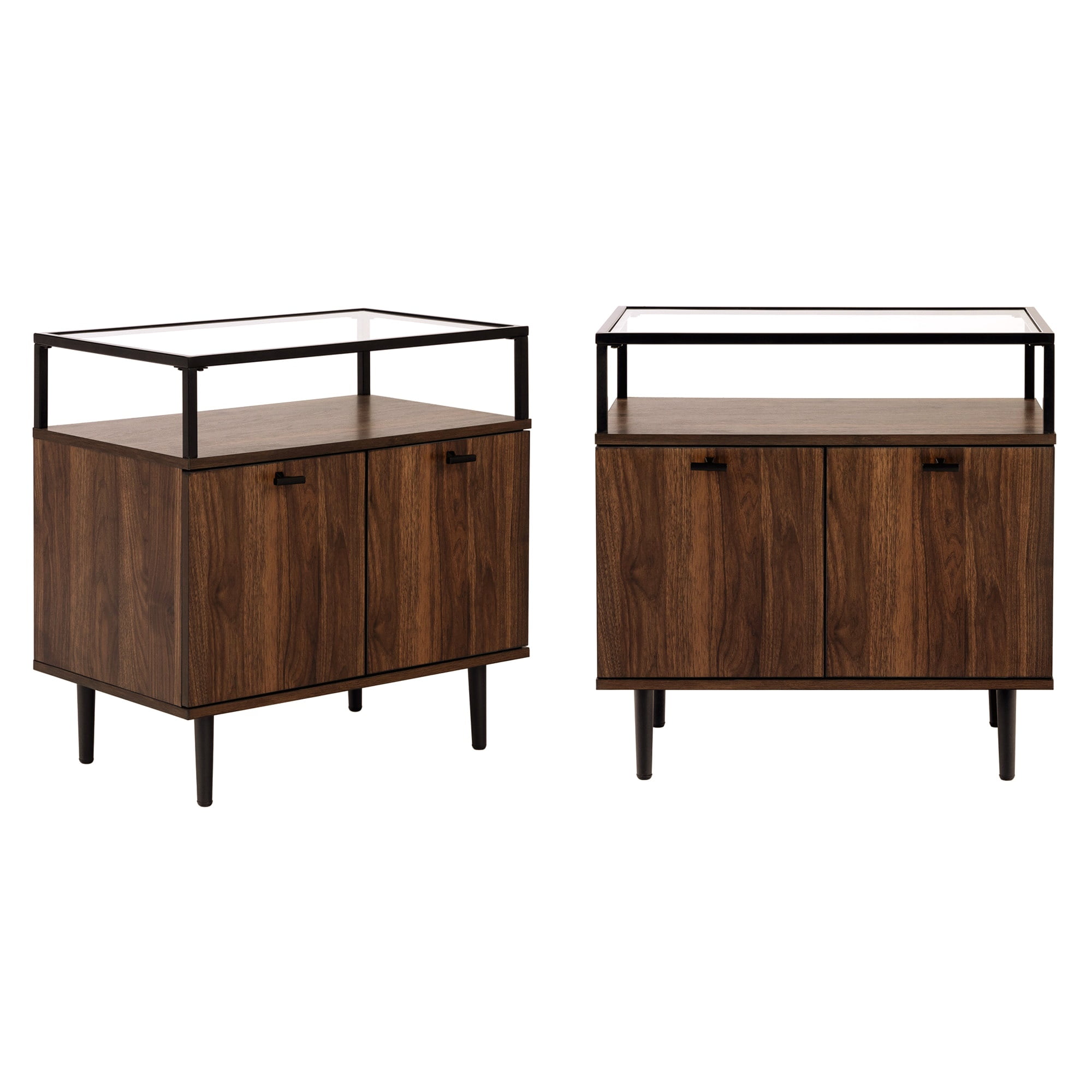 Manor Park Modern Glass Top Nightstand - 2-Door Dark Walnut - Walmart.com