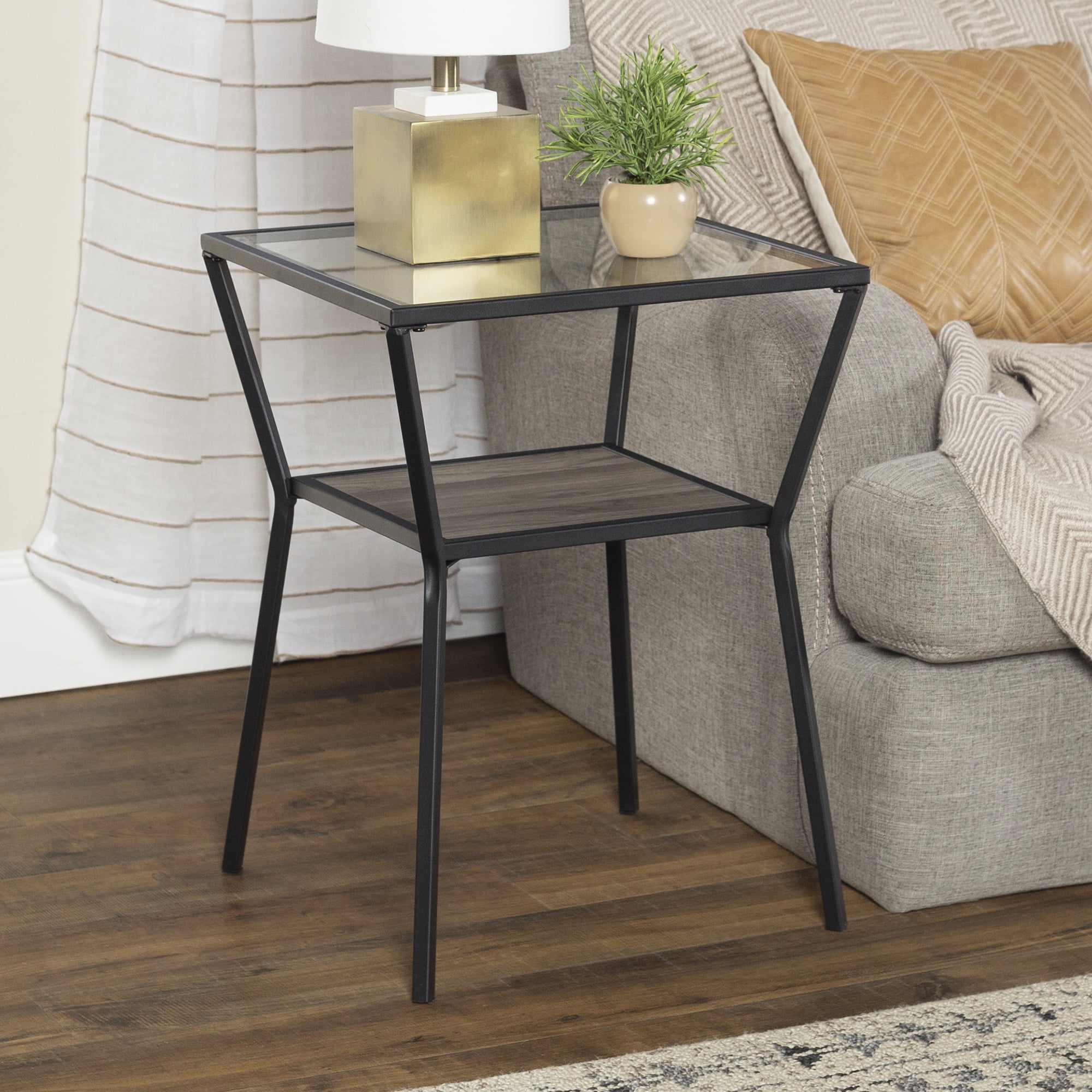 Free Shipping! Manor Park Modern Slate Grey Metal & Glass Accent End ...