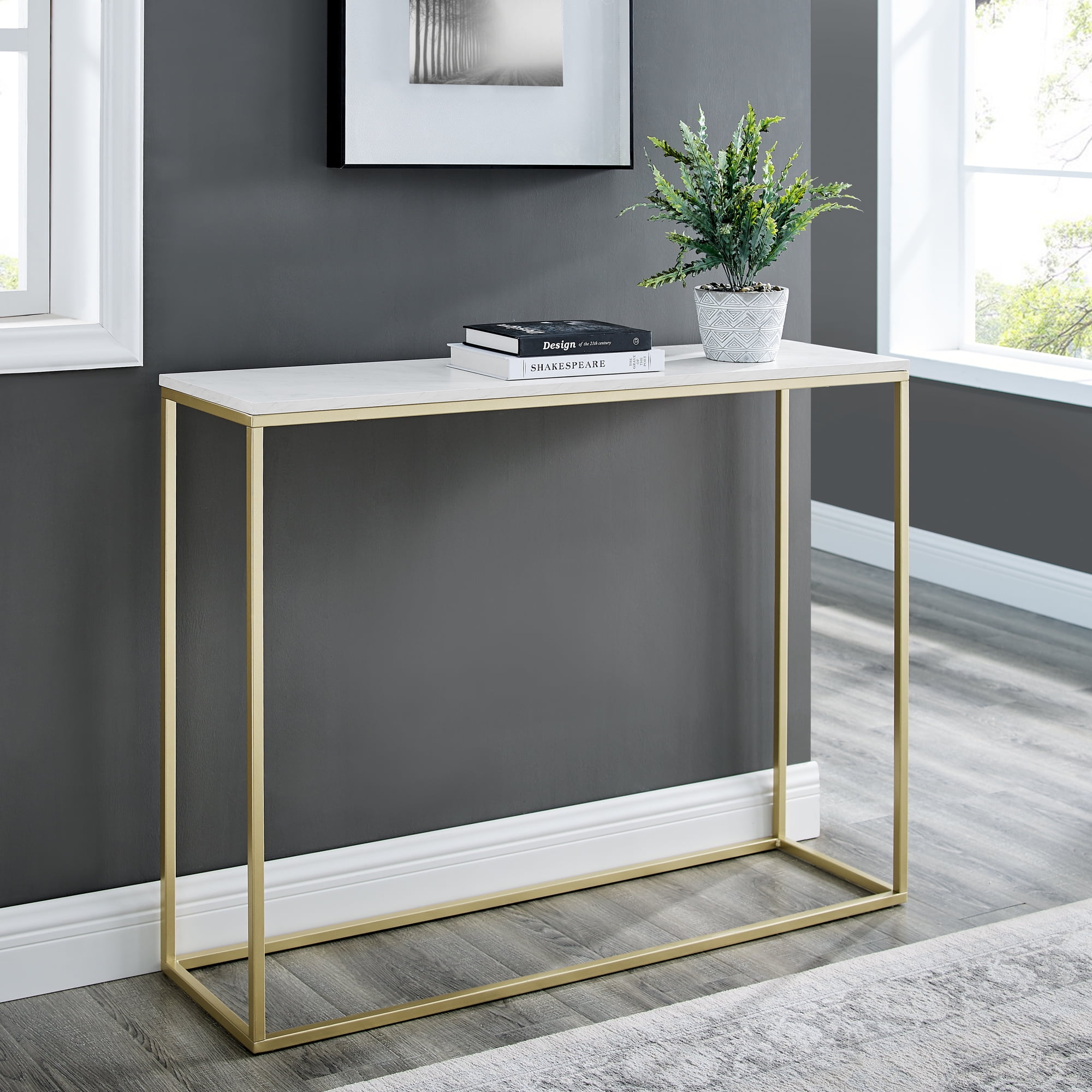 Manor Park Modern Minimalist Rectangle Entryway Table, Faux White ...