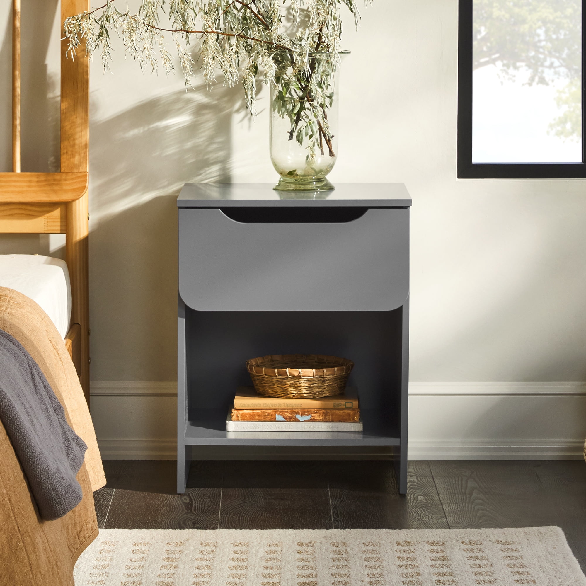 Manor Park Modern Scandi 1-Drawer Nightstand, Dark Grey - Walmart.com