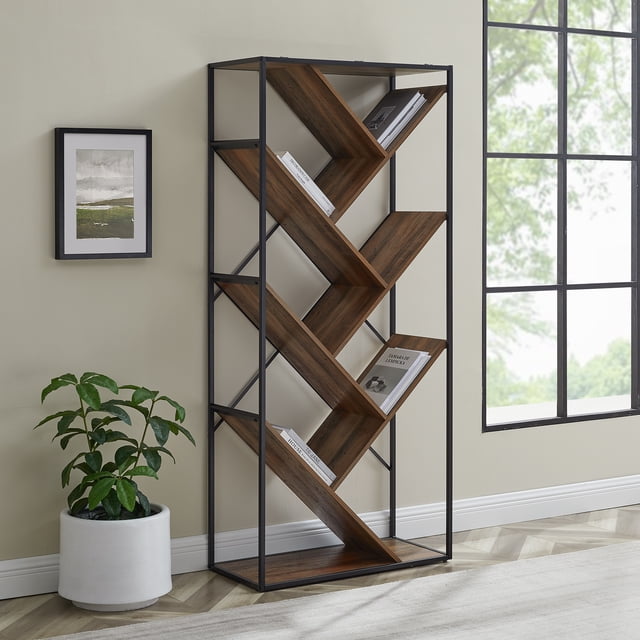 Manor Park Neil Modern Angled Bookcase, Reclaimed Barnwood - Walmart.com