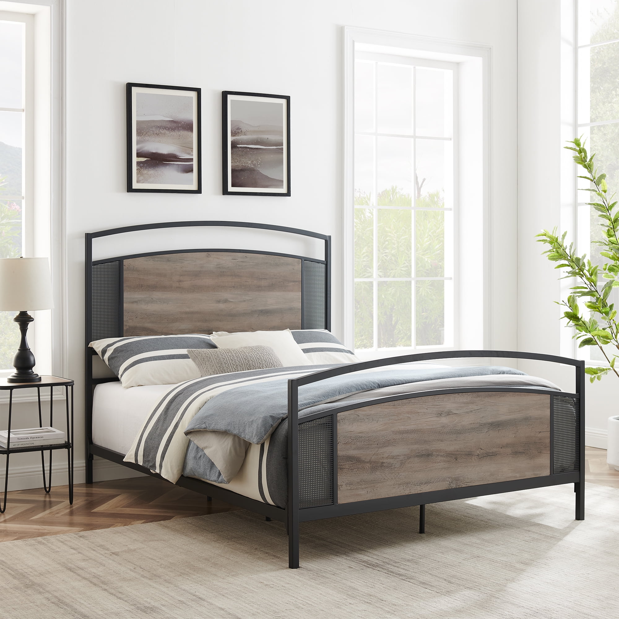 Free Shipping! Manor Park Queen Industrial Mesh Bed Grey Wash MDF Metal ...