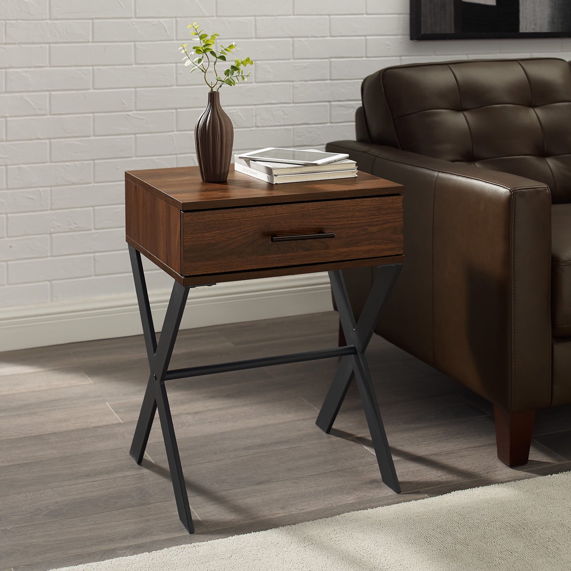 Manor Park Roanoke End Table - X Leg, Dark Walnut - Walmart.com