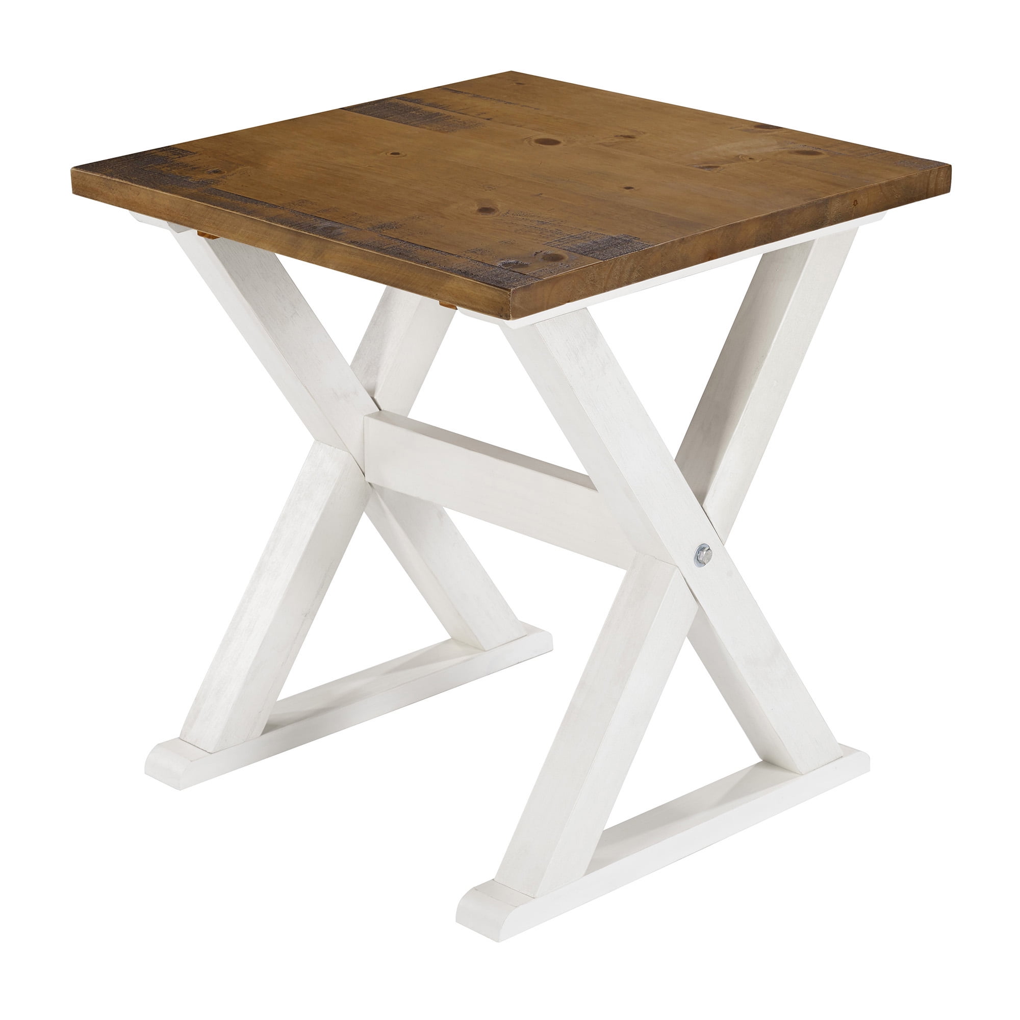 Manor Park Rustic Farmhouse Distressed Wood Side Table, White Wash ...