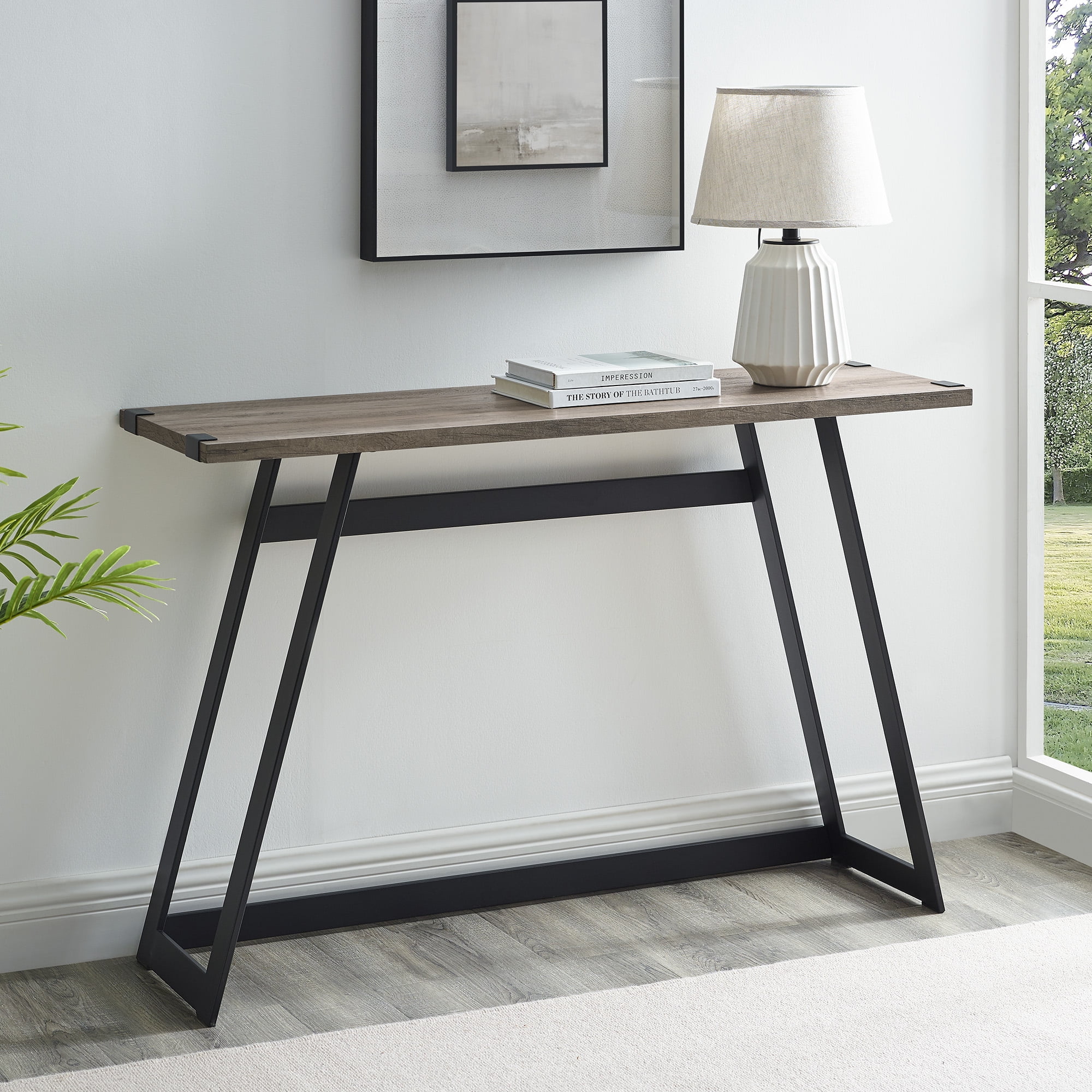 Manor Park Rustic Wood and Metal Entryway Table, Grey Wash - Walmart.com