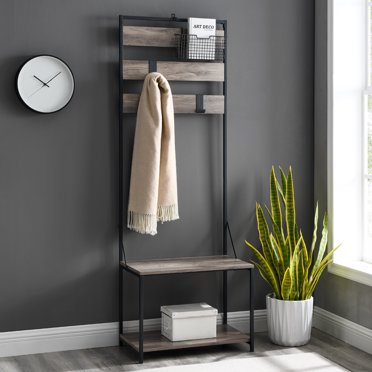 Woven Paths Industrial Hall Tree with Bench and Coat Hooks, Reclaimed ...