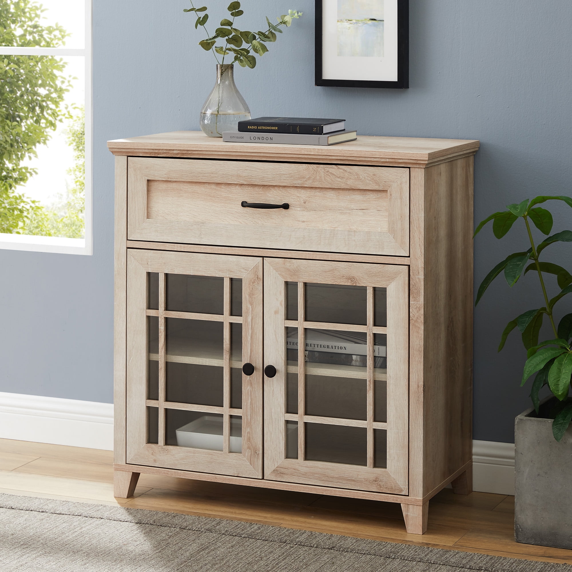 Manor Park Glass Door Accent Cabinet - White Oak - Walmart.com