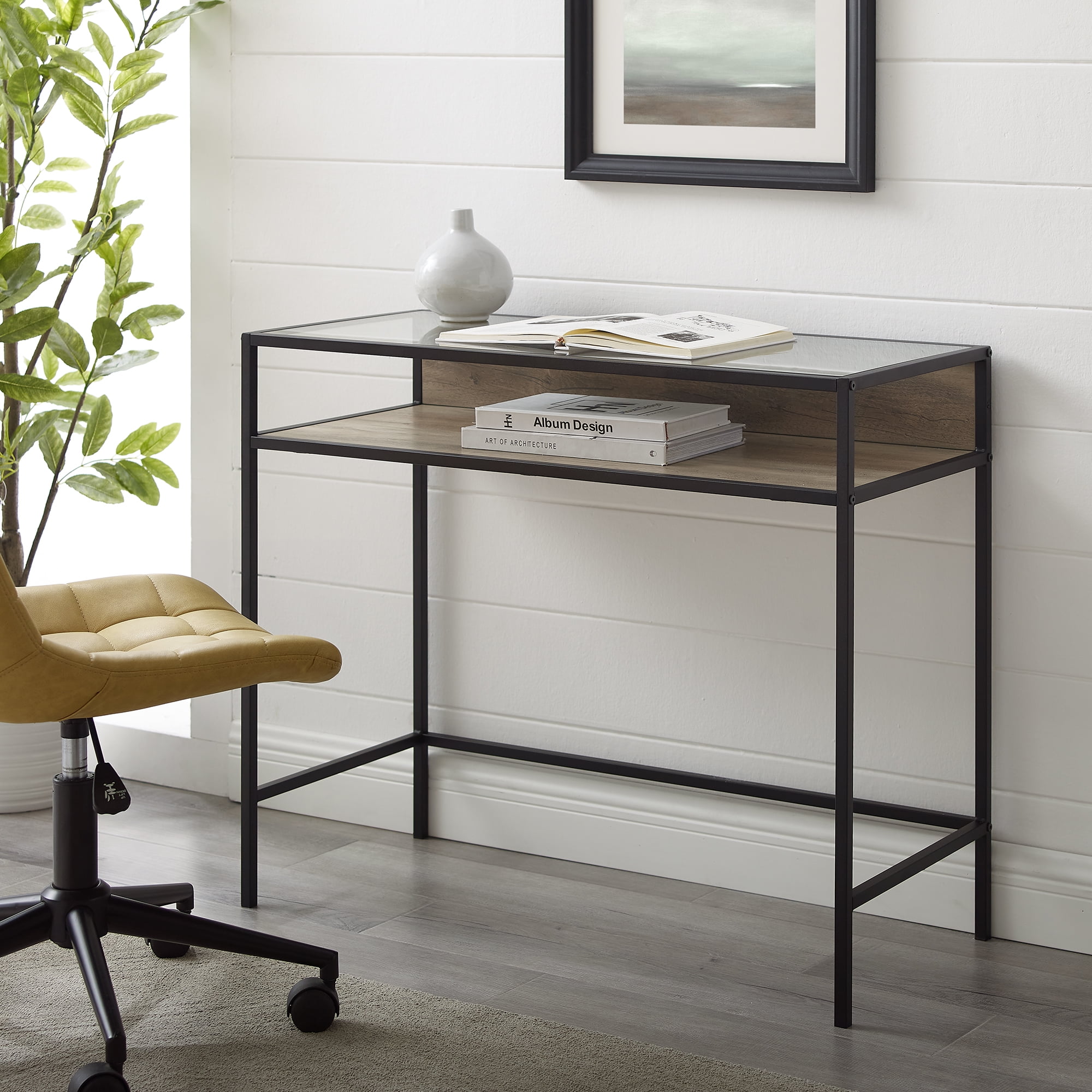 Manor Park Urban Industrial Computer Desk with Glass Top, Grey Wash ...