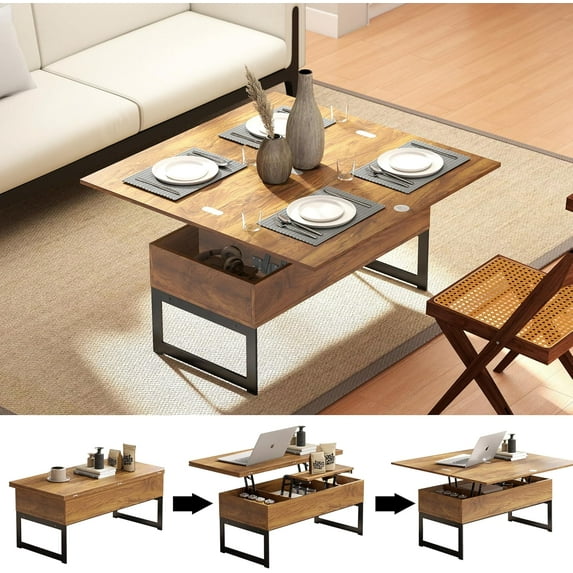 Manora 40" Multi-Functional Lift-Top Coffee Table, 4 in 1 Convertible ...