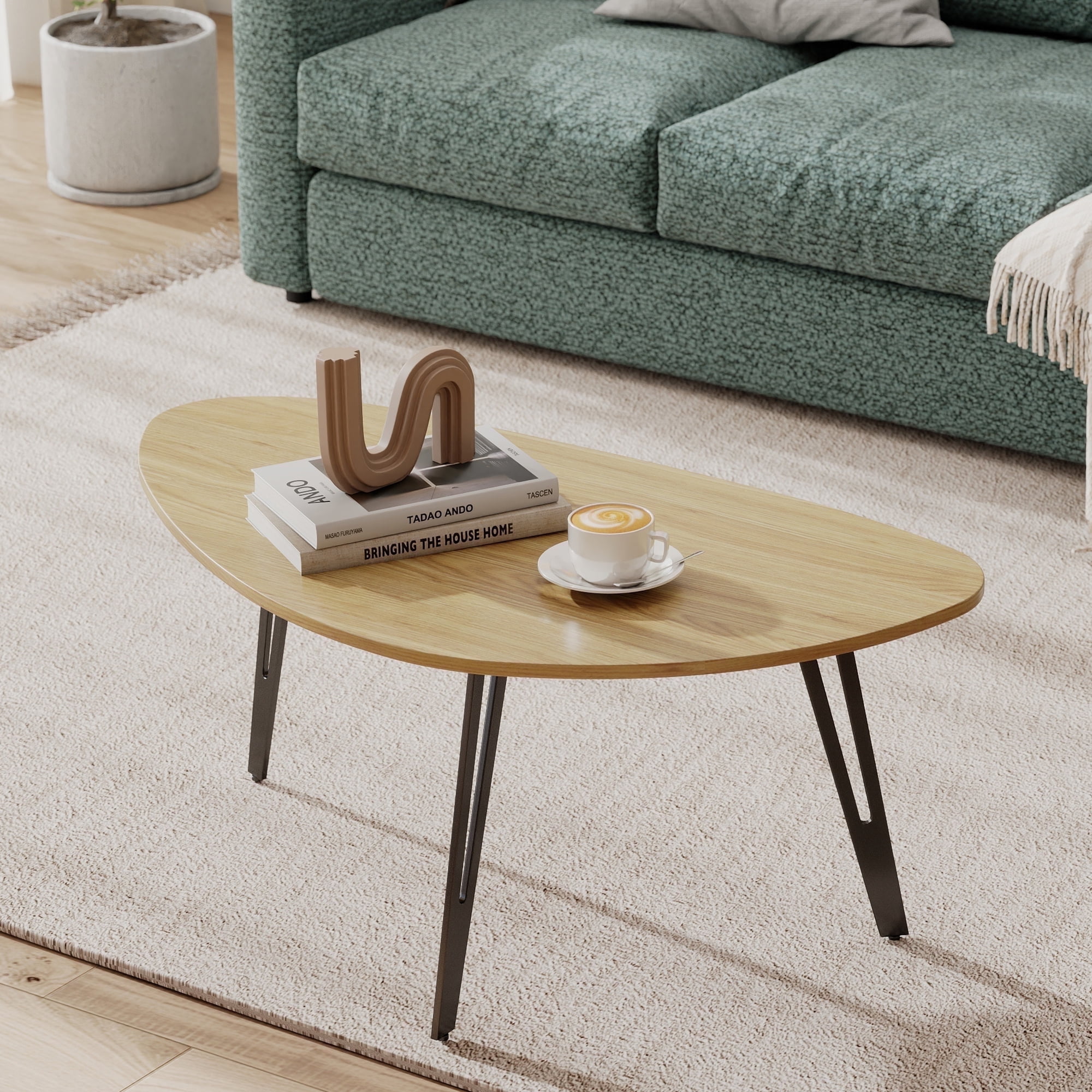 Manxile Mid Century Triangle Wood Coffee Table for Living Room Rustic ...