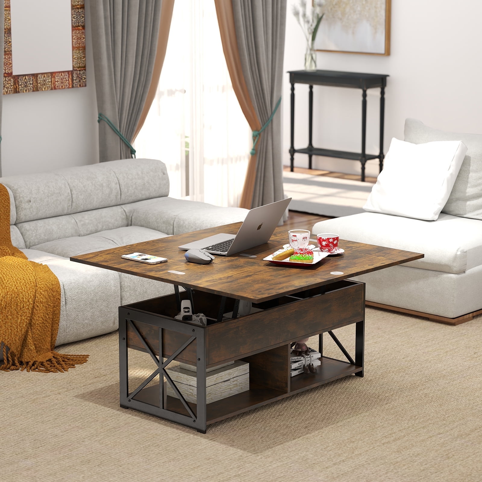 Manora Lift Top Coffee Table, Wooden Convertible Coffee Table with ...