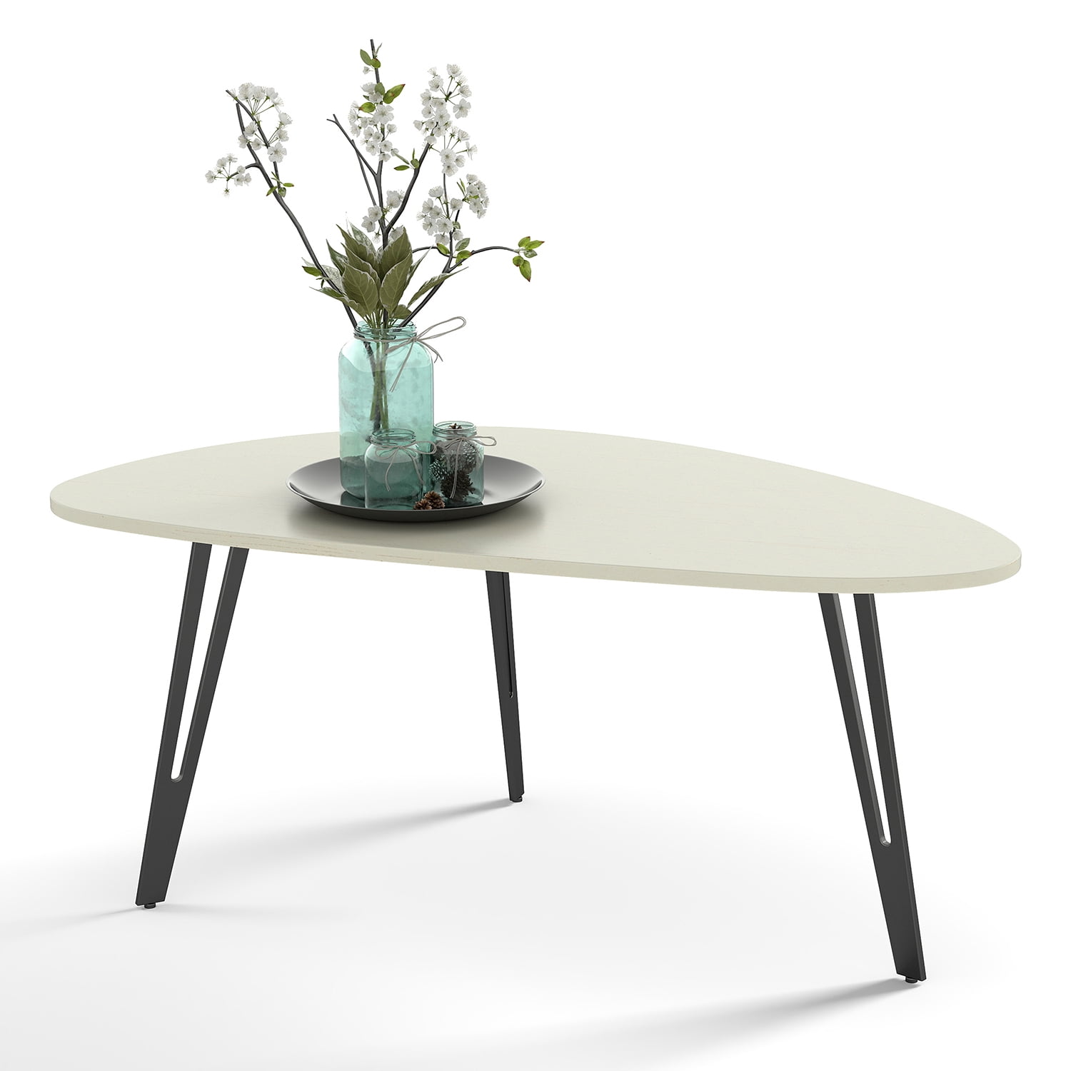 Manxile White Coffee Table, Triangle Wood Coffee Tables for Living Room ...